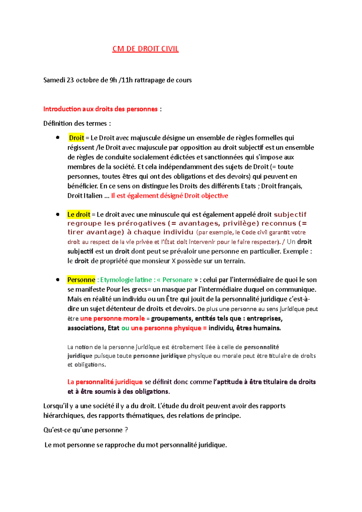 CM DE Droit Civil - CM DE DROIT CIVIL Samedi 23 octobre de 9h /11h ...