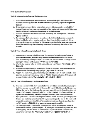 BSNS114 Cheat Sheet - Financial Decision Making - University of Otago ...
