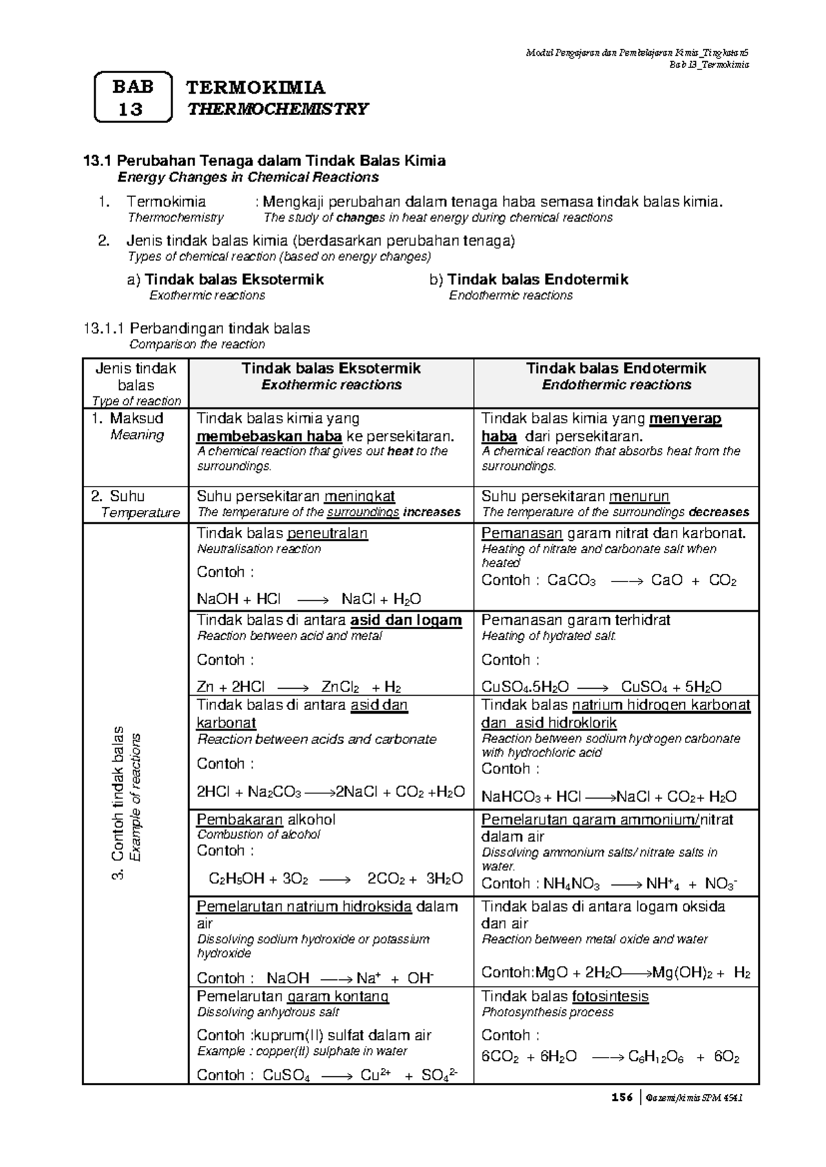 Pdfcoffee - Bab 13_Termokimia BAB 13 TERMOKIMIA THERMOCHEMISTRY 13 Perubahan Tenaga dalam Tindak ...