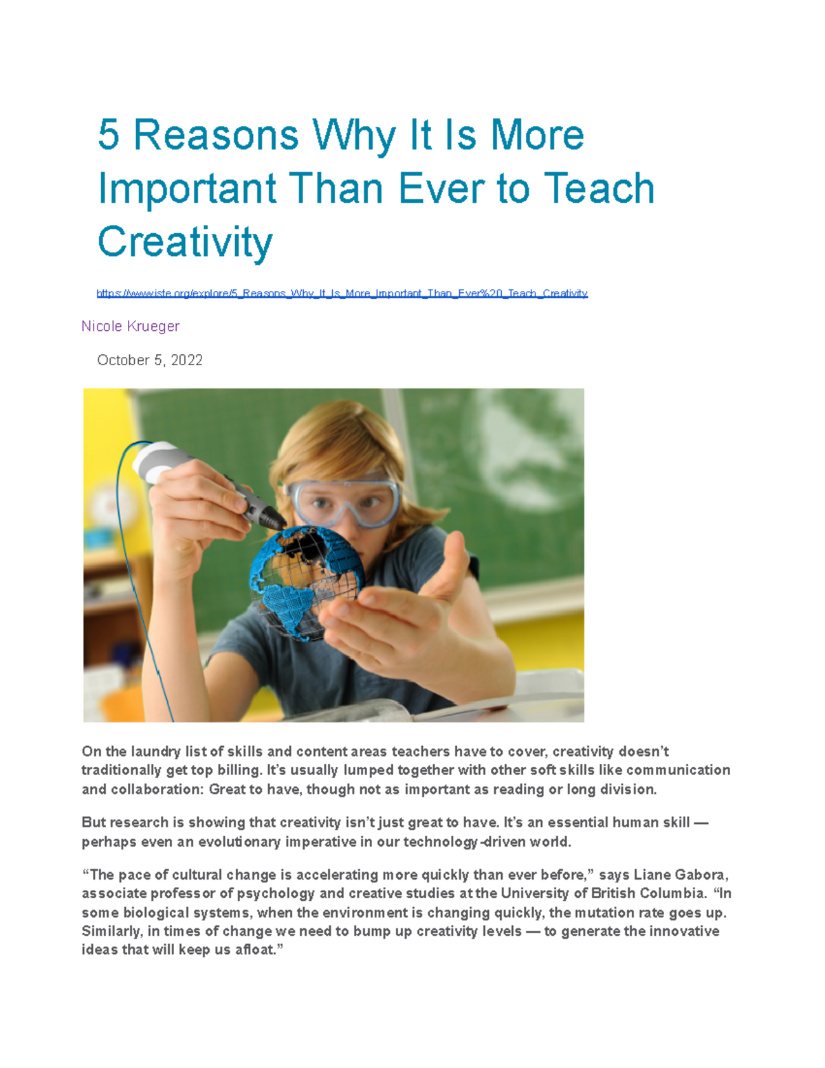 5 Reasons Why It Is More Important Than Ever to Teach Creativity - 5 ...