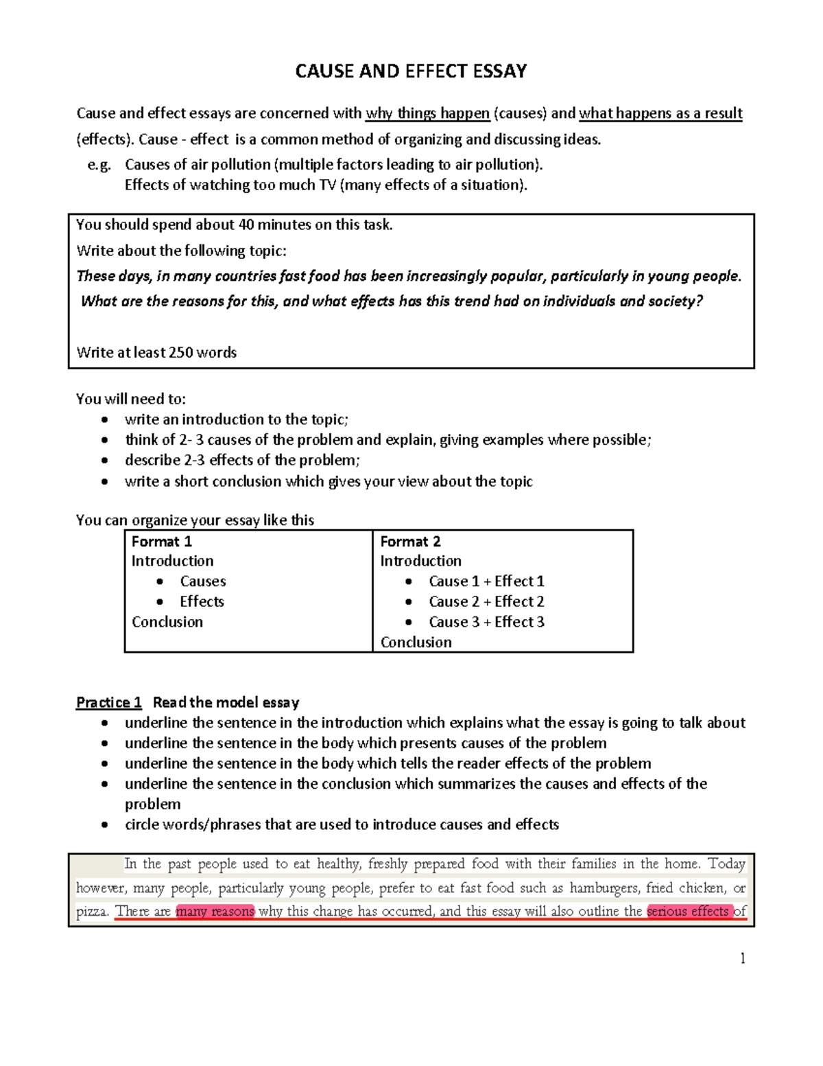 Cause and effect essay 2021 - CAUSE AND EFFECT ESSAY Cause and effect ...