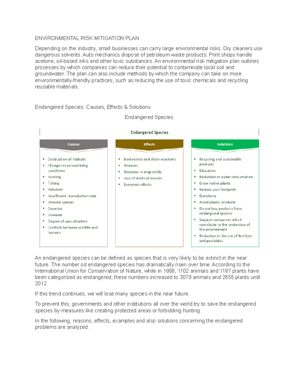 Environmental RISK Mitigation PLAN - ENVIRONMENTAL RISK MITIGATION PLAN ...