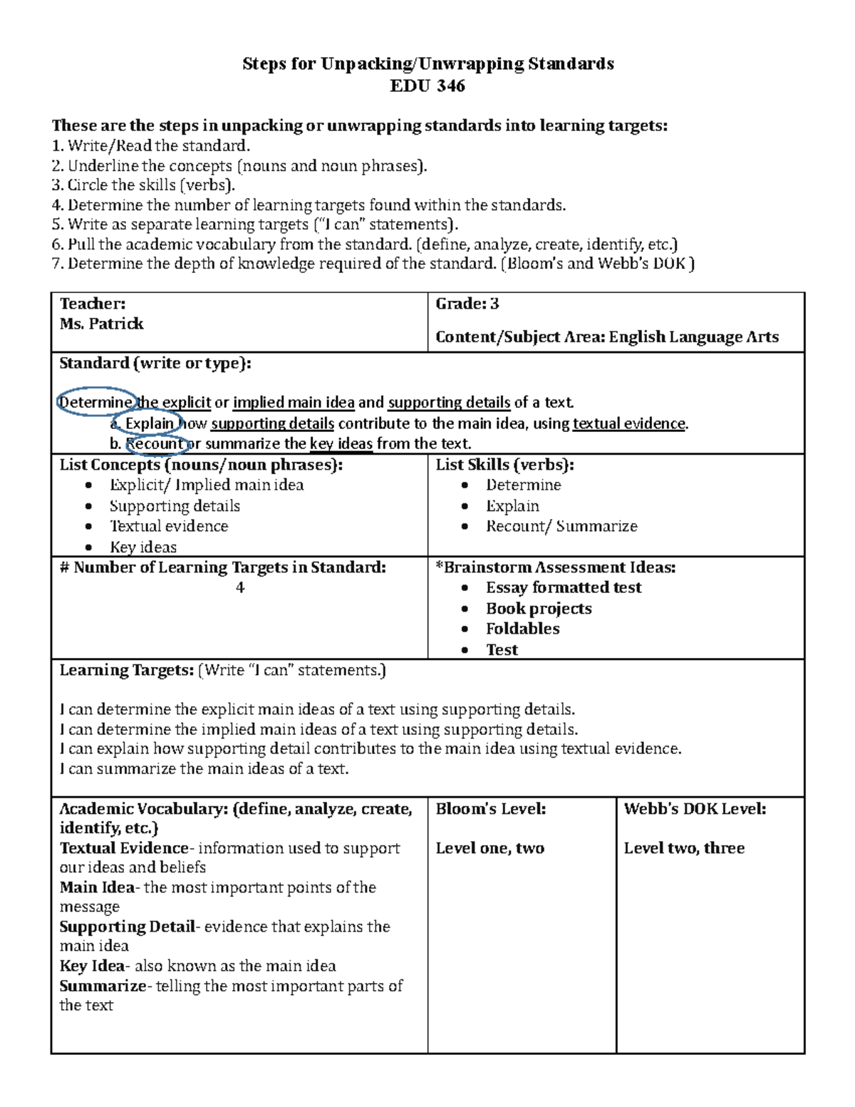 ELA- Unpacking Standard - Steps for Unpacking/Unwrapping Standards EDU ...