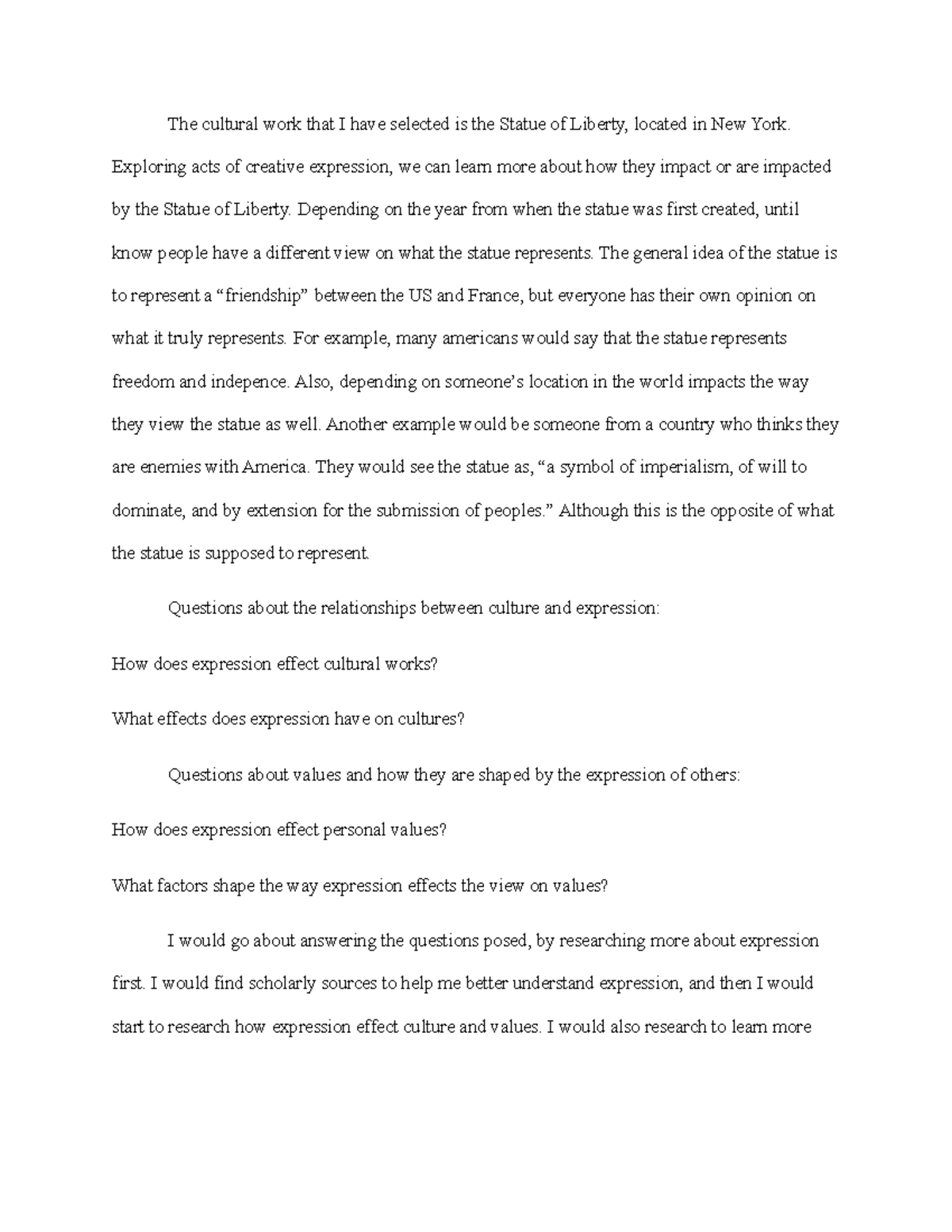 4-2 Project Draft Shelby Wood - The cultural work that I have selected ...