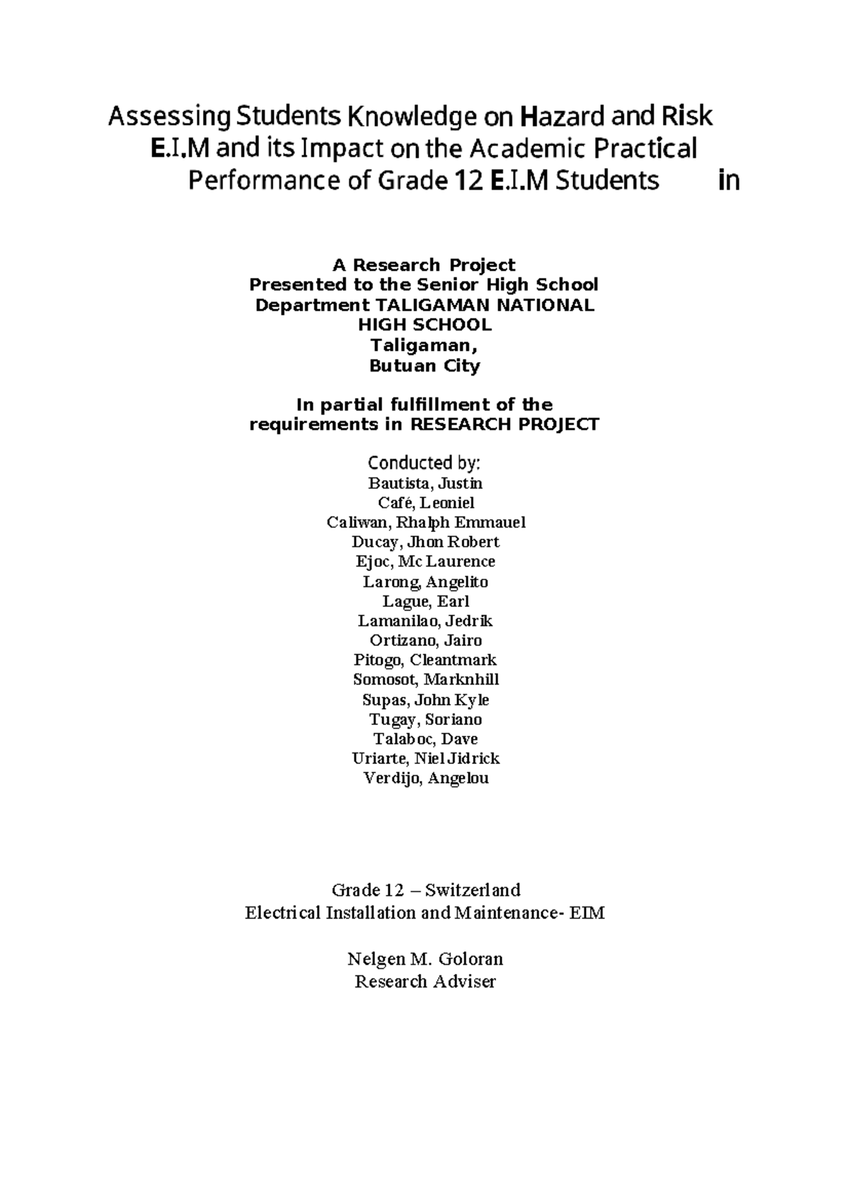 Exploring Hazard and Risk in Electrical Installation and Maintenance ...