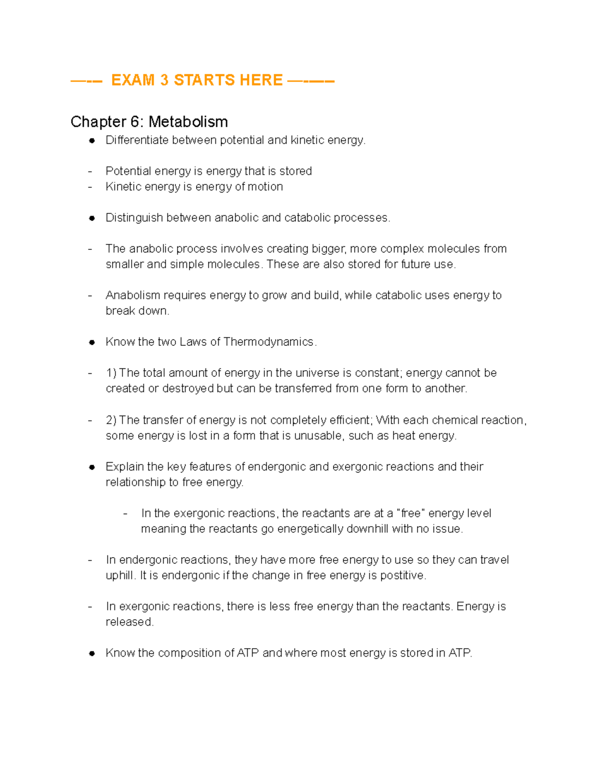 Metabolism, Cellular Respiration and Photosynthesis Review - BOMI 120 ...