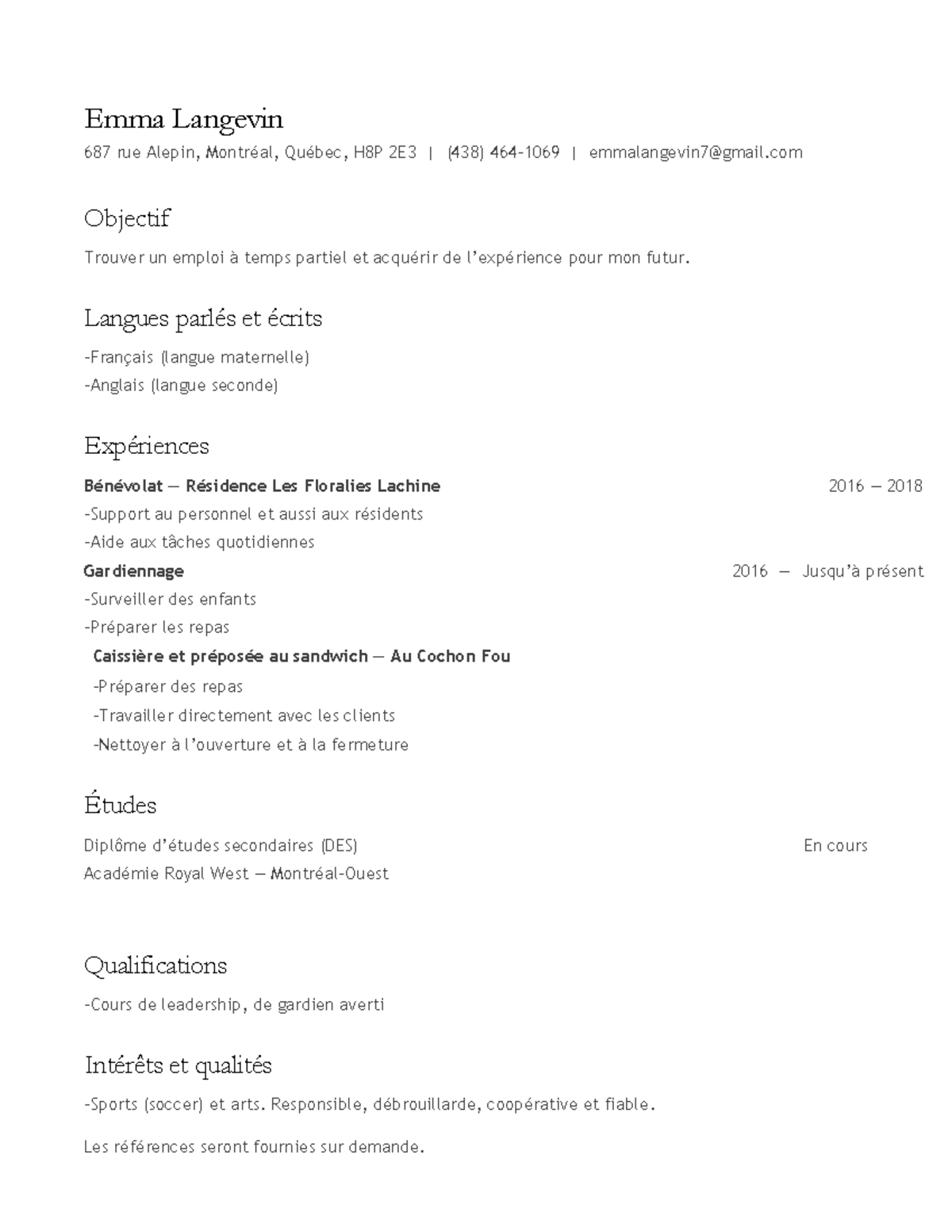 Document 1 - DADASD - Les références seront fournies sur demande. Emma ...