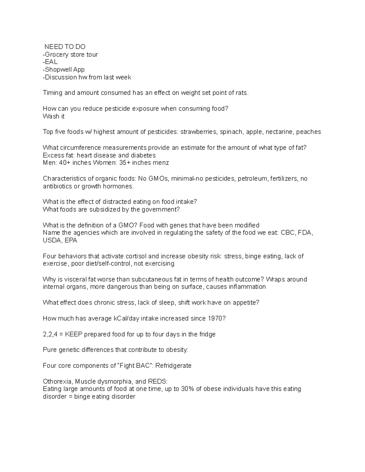 Food Sci Notes 2:24 - NEED TO DO -Grocery store tour -EAL -Shopwell App ...