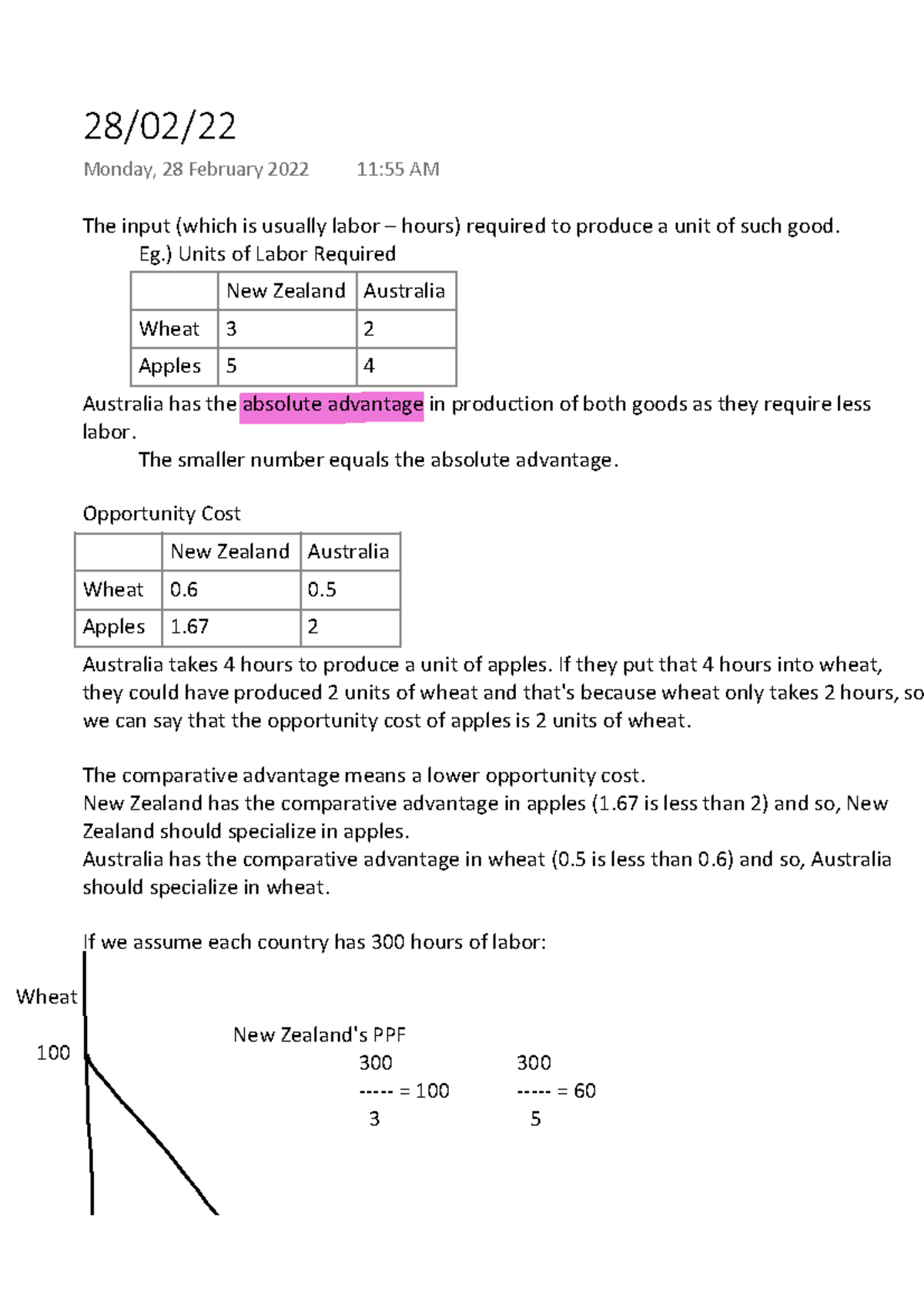 Trade Calculations - The input (which is usually labor 3 hours ...