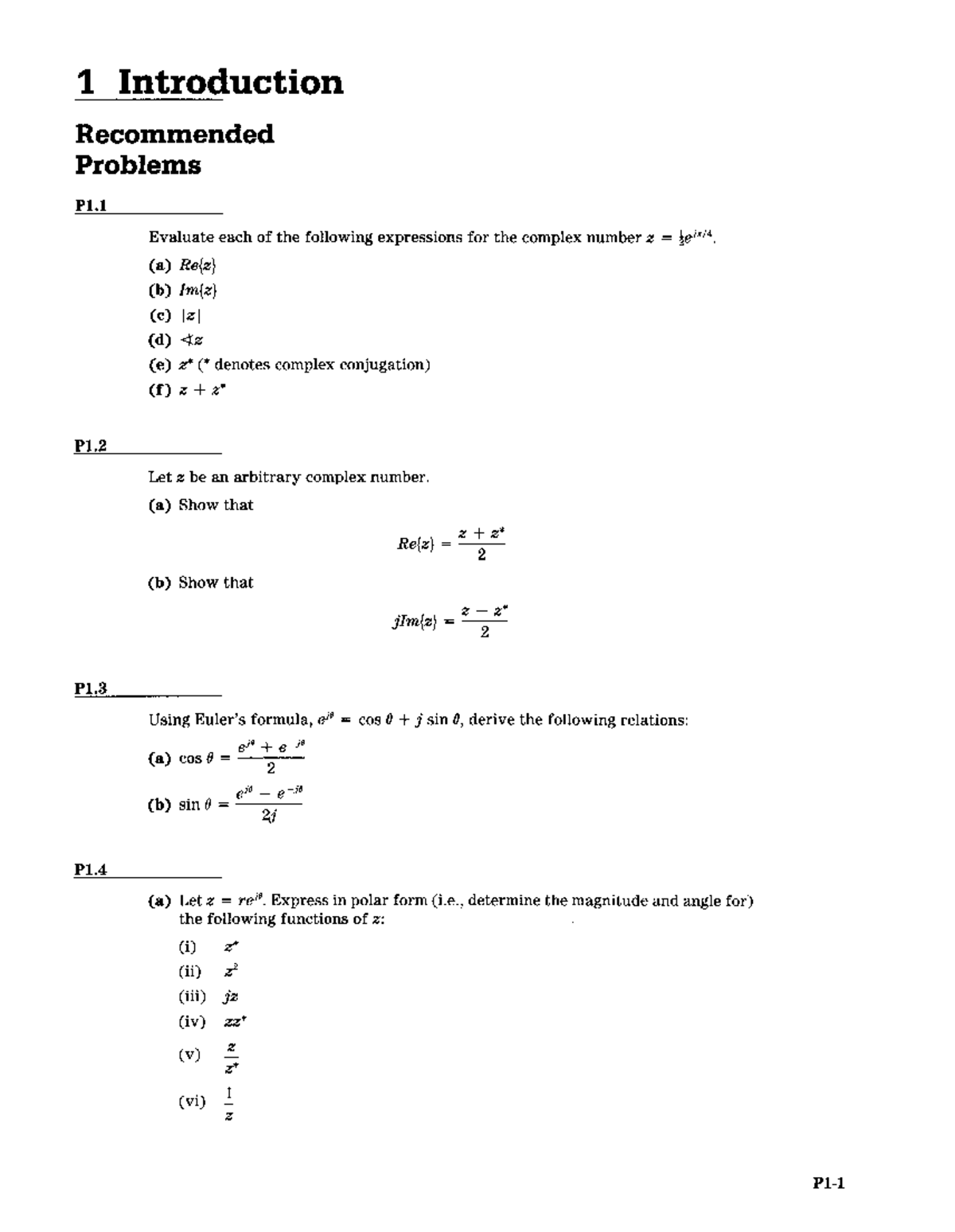 Signals And Systems problem 1 - I Introduction Recommended Problems P1. Evaluate each of the ...