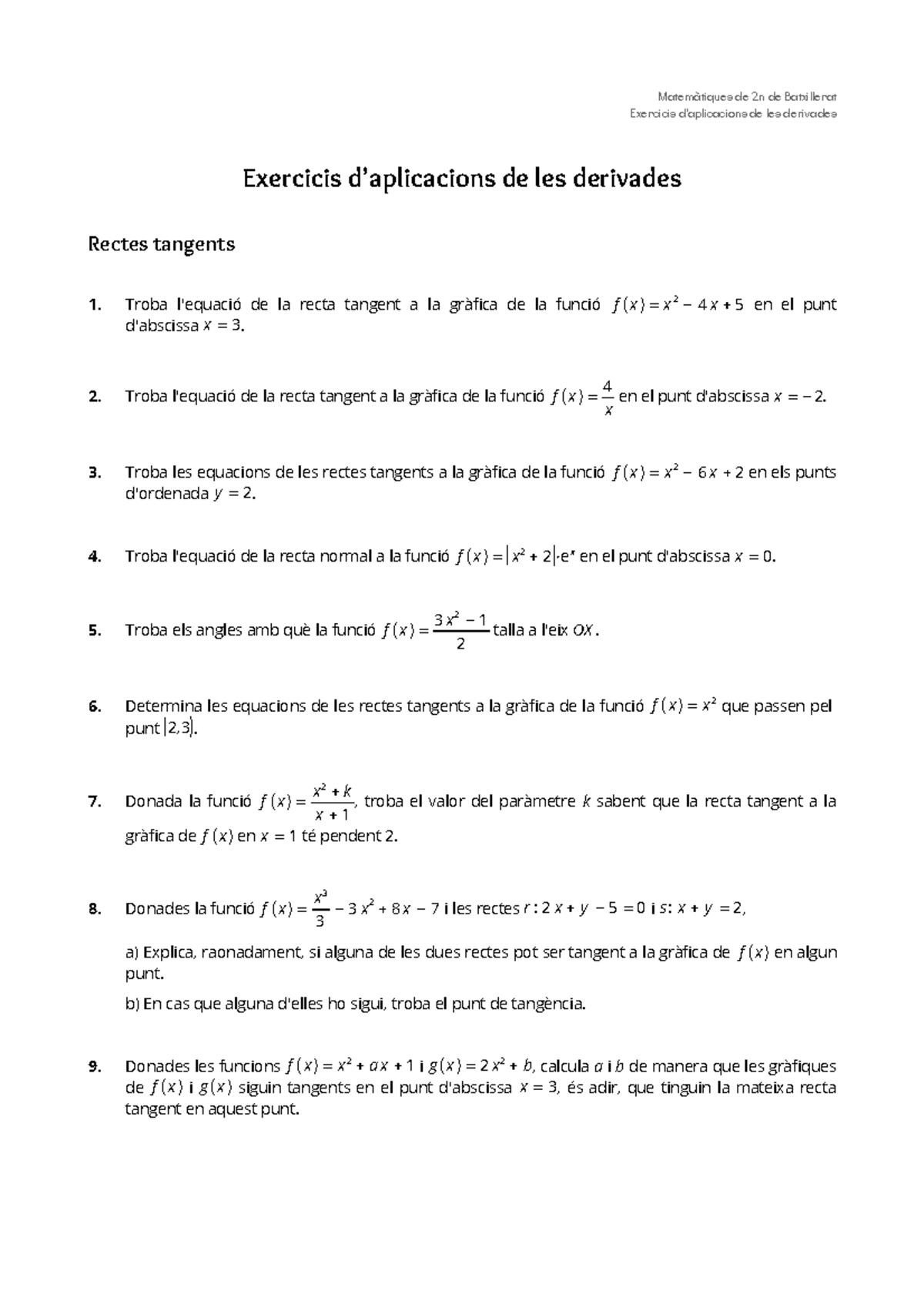 3 Exercicis d aplicacions de les derivades-AMB Solucions - Exercicis d'aplicacions de les ...