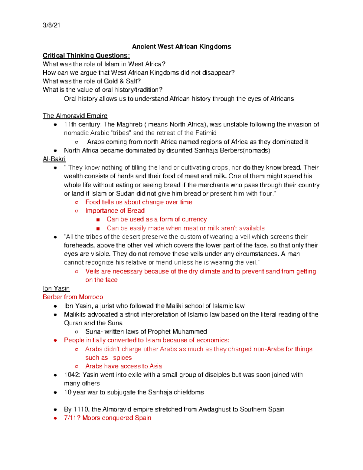 Ancient West African Cultures (continued) - 3/8/ Ancient West African ...