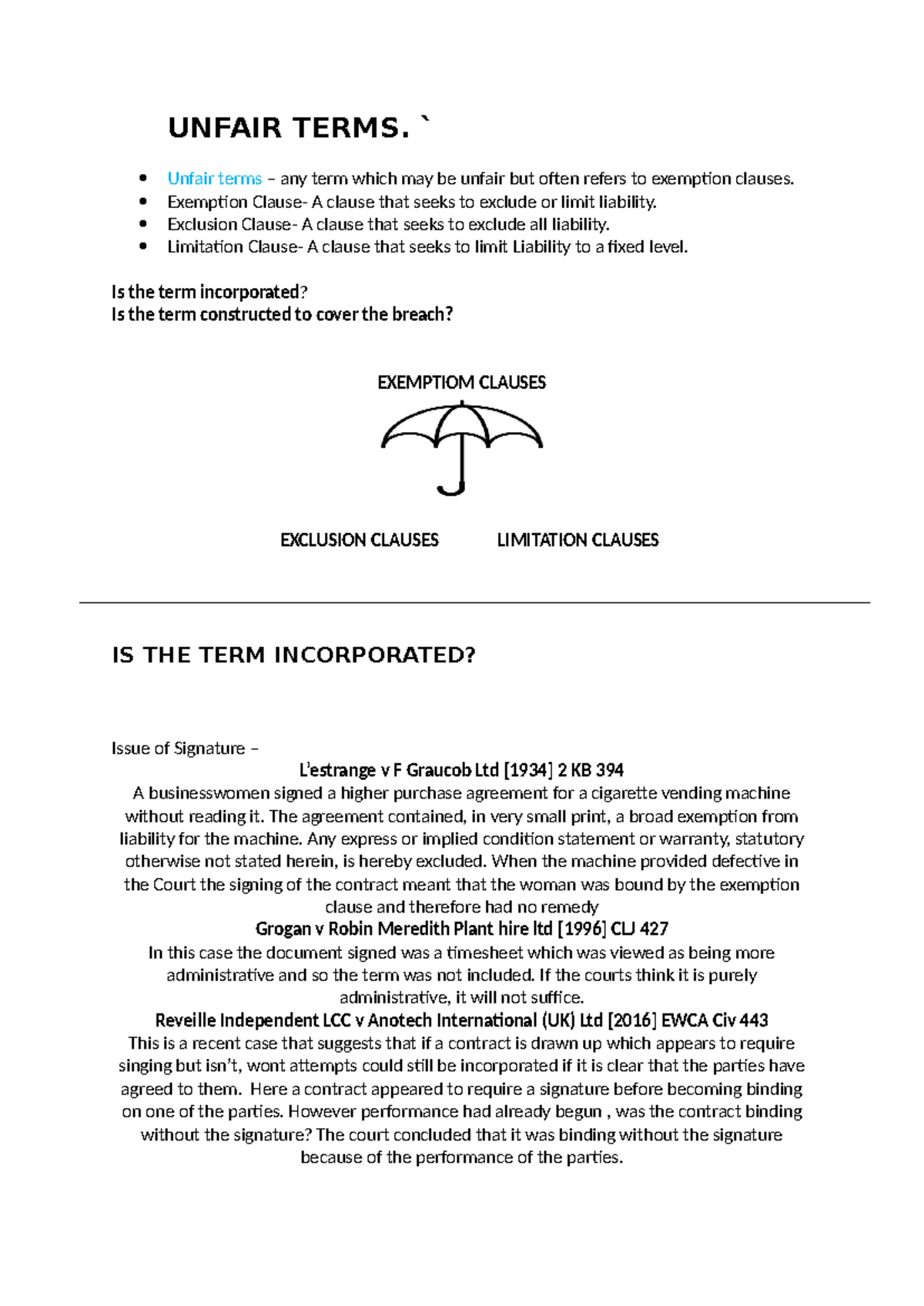Unfair Terms - UNFAIR TERMS. ` Unfair terms – any term which may be ...