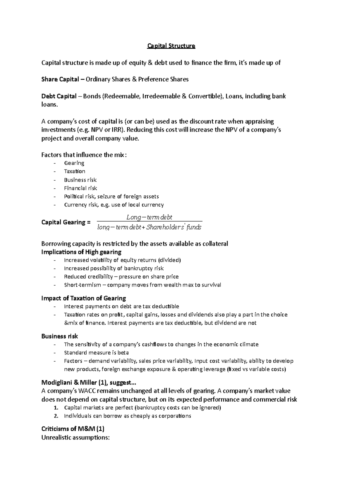 Capital Structure - Capital Structure Capital structure is made up of ...