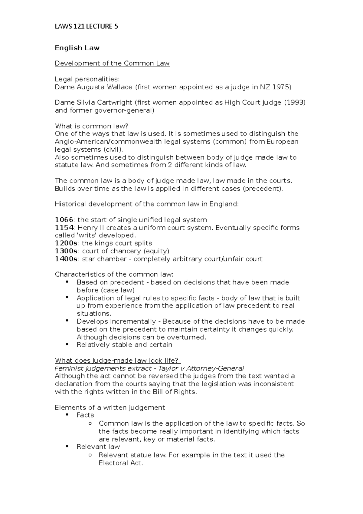 Lecture 5 - LAWS 121 LECTURE 5 English Law Development of the Common ...