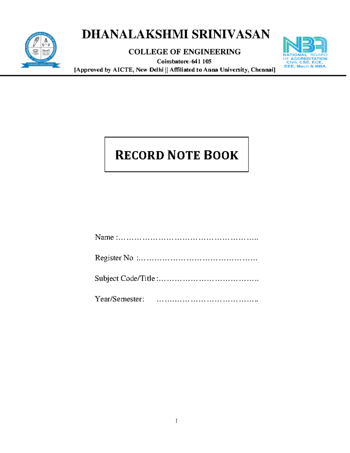 DDM LAB Manual - ####### i DHANALAKSHMI SRINIVASAN COLLEGE OF ...