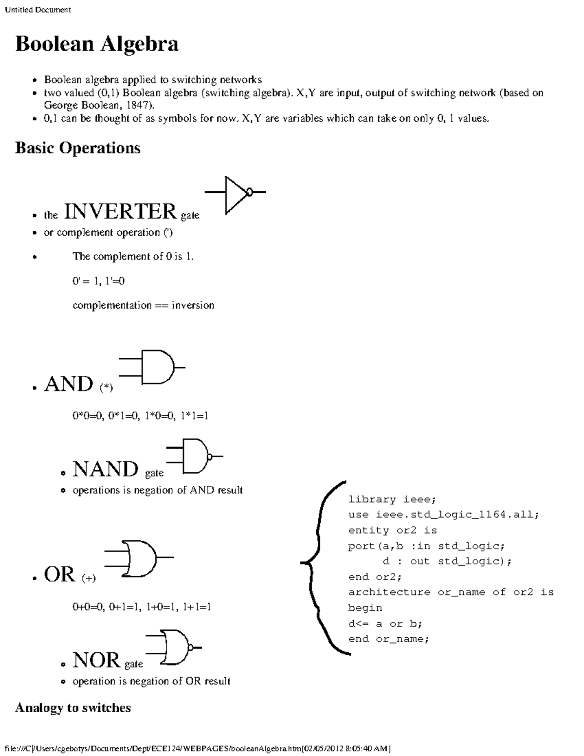 Boolean Algebra - instructor: catherine gebotys - Boolean Algebra ...
