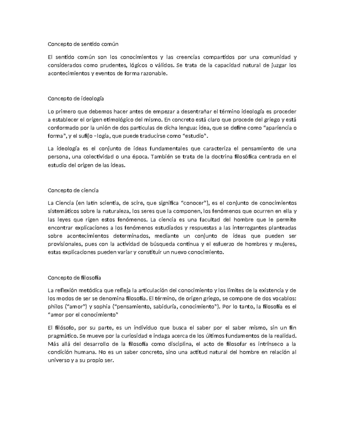 Conceptos sentido comun ideologia ciencia filosofia - Concepto de ...