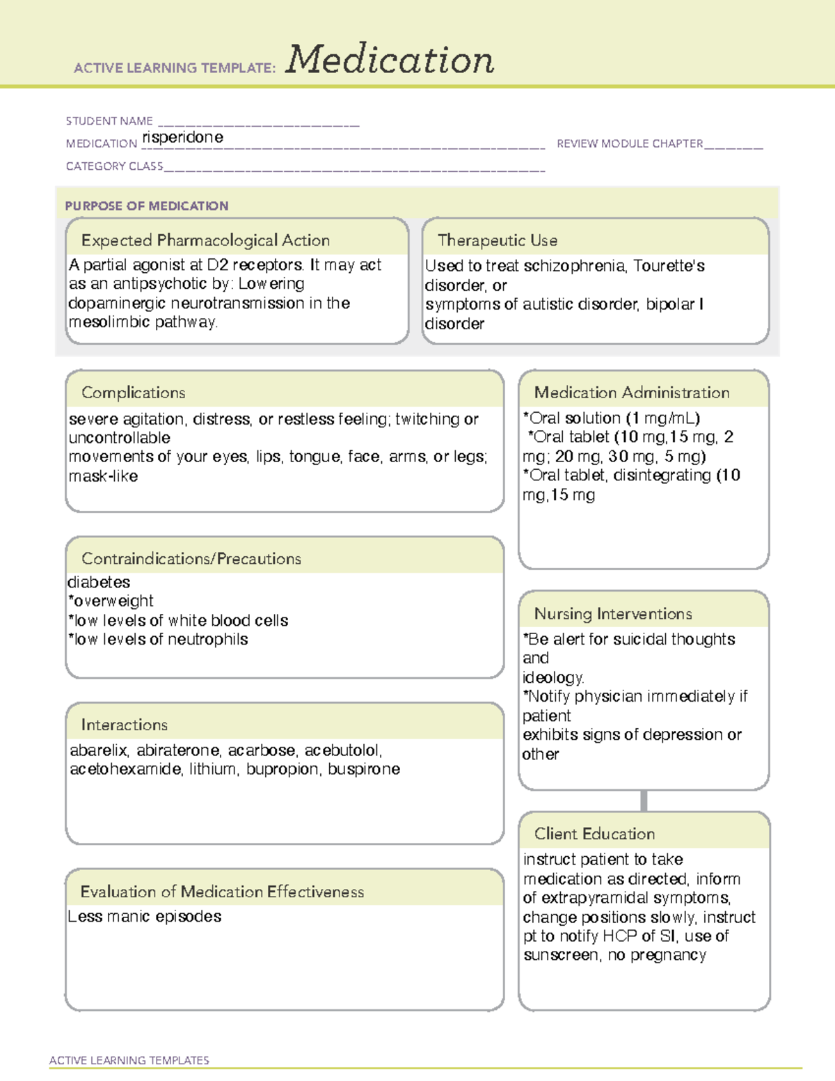 Template for nursing - ACTIVE LEARNING TEMPLATES Medication STUDENT ...