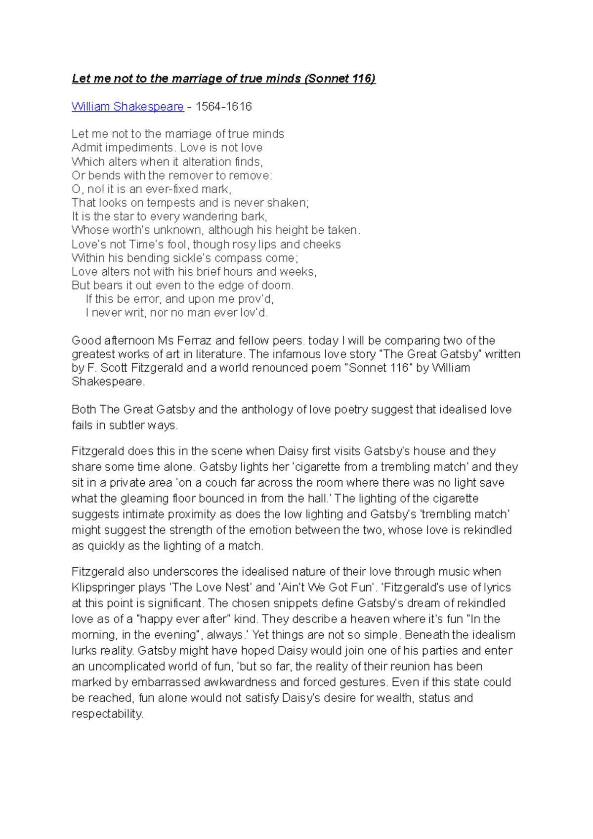 English book essay - Let me not to the marriage of true minds (Sonnet ...