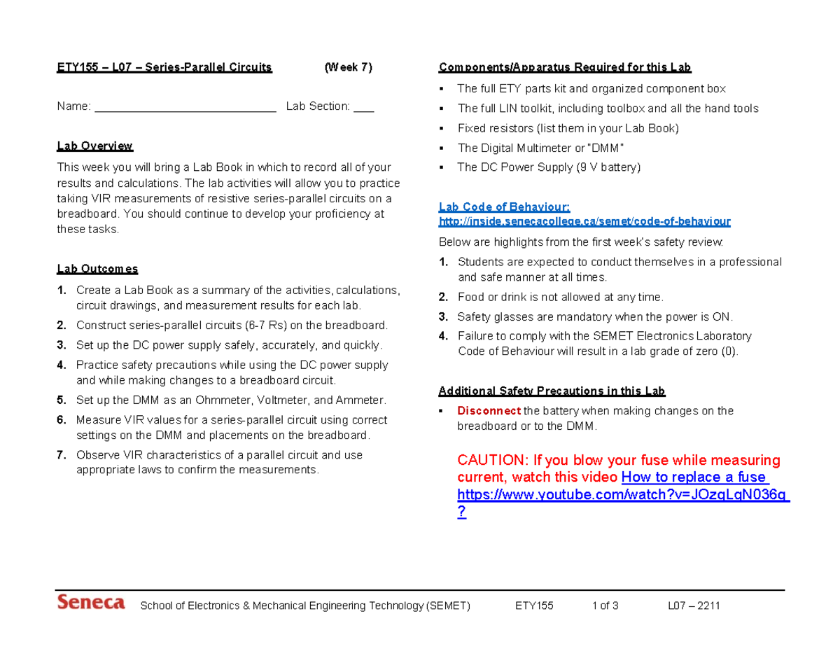 ETY155 Lab07 Series Parallel Circuits Part 2 Winter 2021 - School of ...