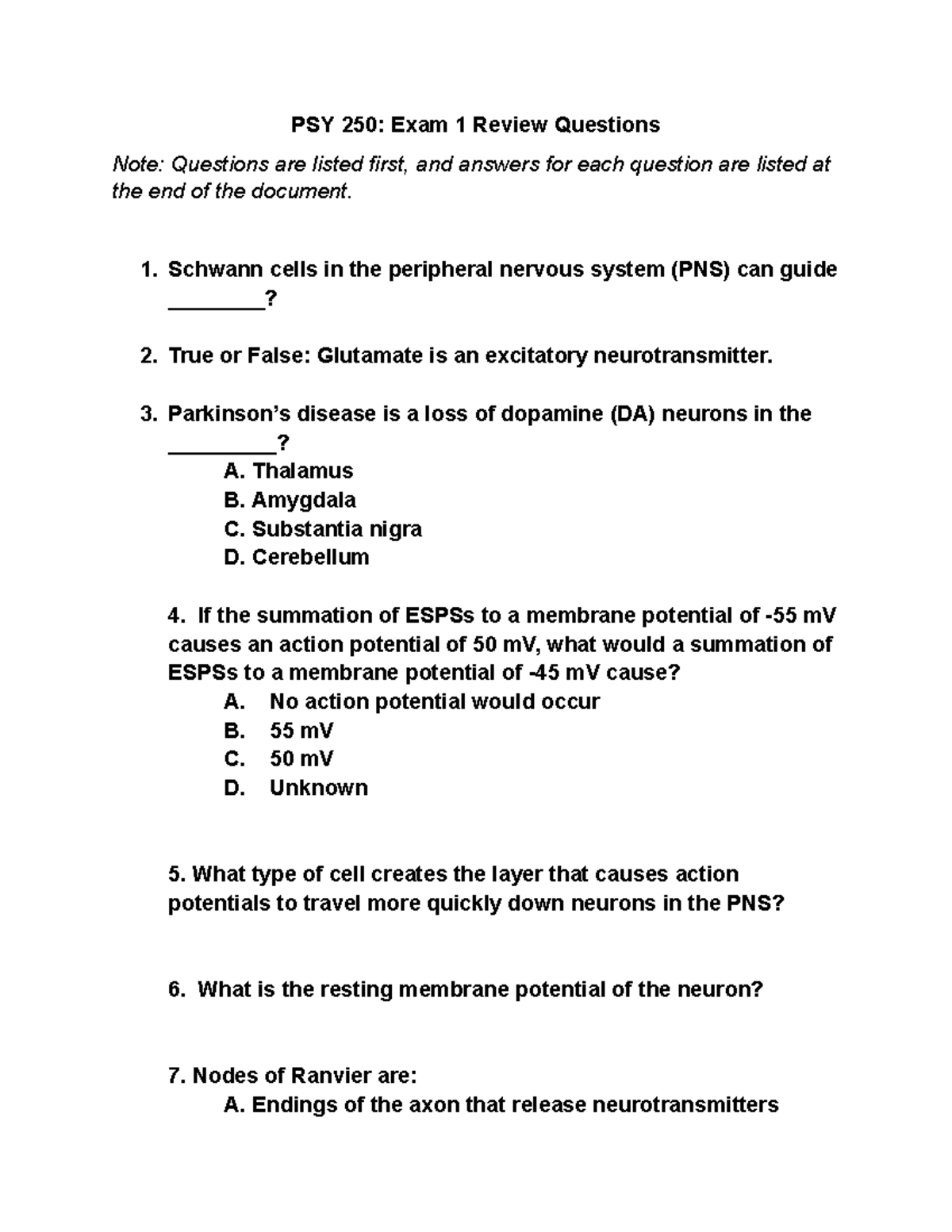 PSY 250 Exam 1 Review Questions - PSY 250: Exam 1 Review Questions Note ...