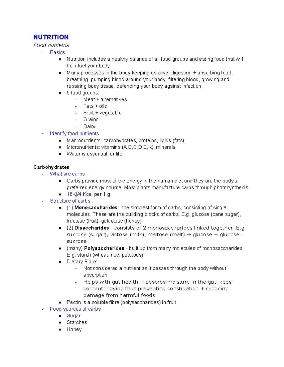 Food tech - year 11 - food tech notes - NUTRITION Food nutrients ...