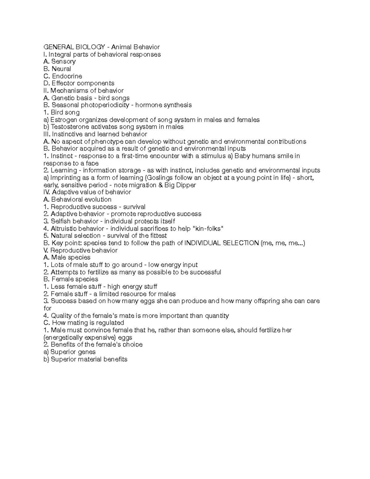 Bio 14 - Notes - GENERAL BIOLOGY - Animal Behavior I. Integral parts of ...