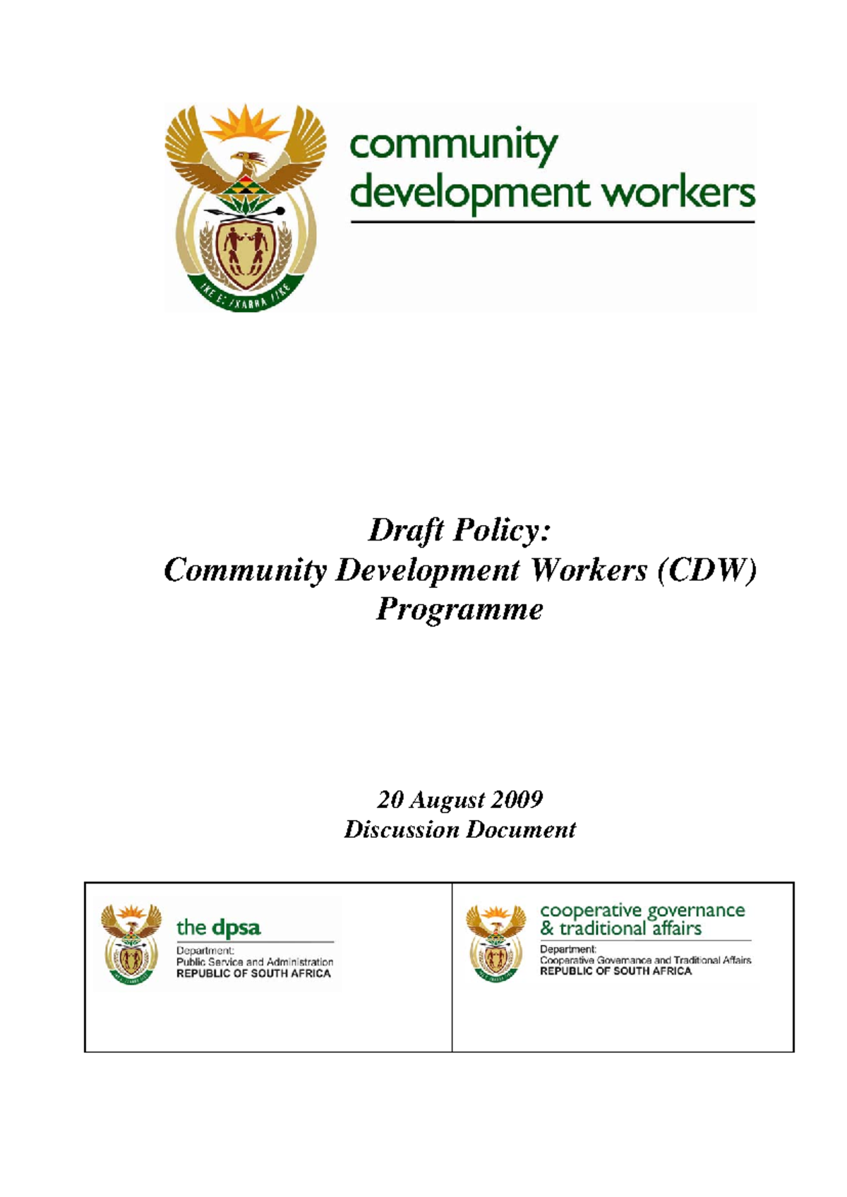 CDW Draft Policy 2009 - It is a guiding document for students studying ...