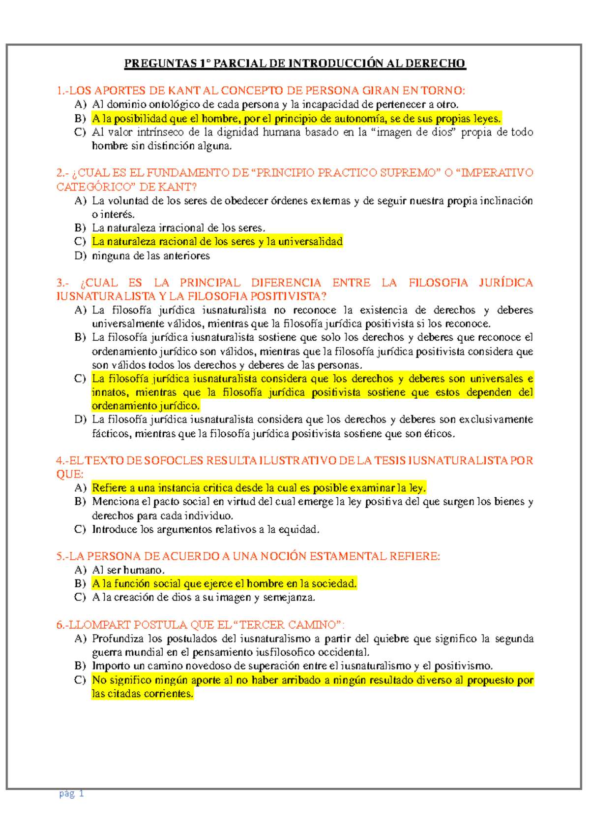 Preguntas DEL Parcial INT - pág. 1 PREGUNTAS 1° PARCIAL DE INTRODUCCIÓN AL DERECHO 1.-LOS ...