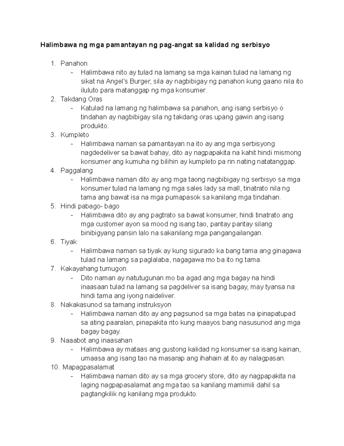 ESP - kjkhjj - Halimbawa ng mga pamantayan ng pag-angat sa kalidad ng ...