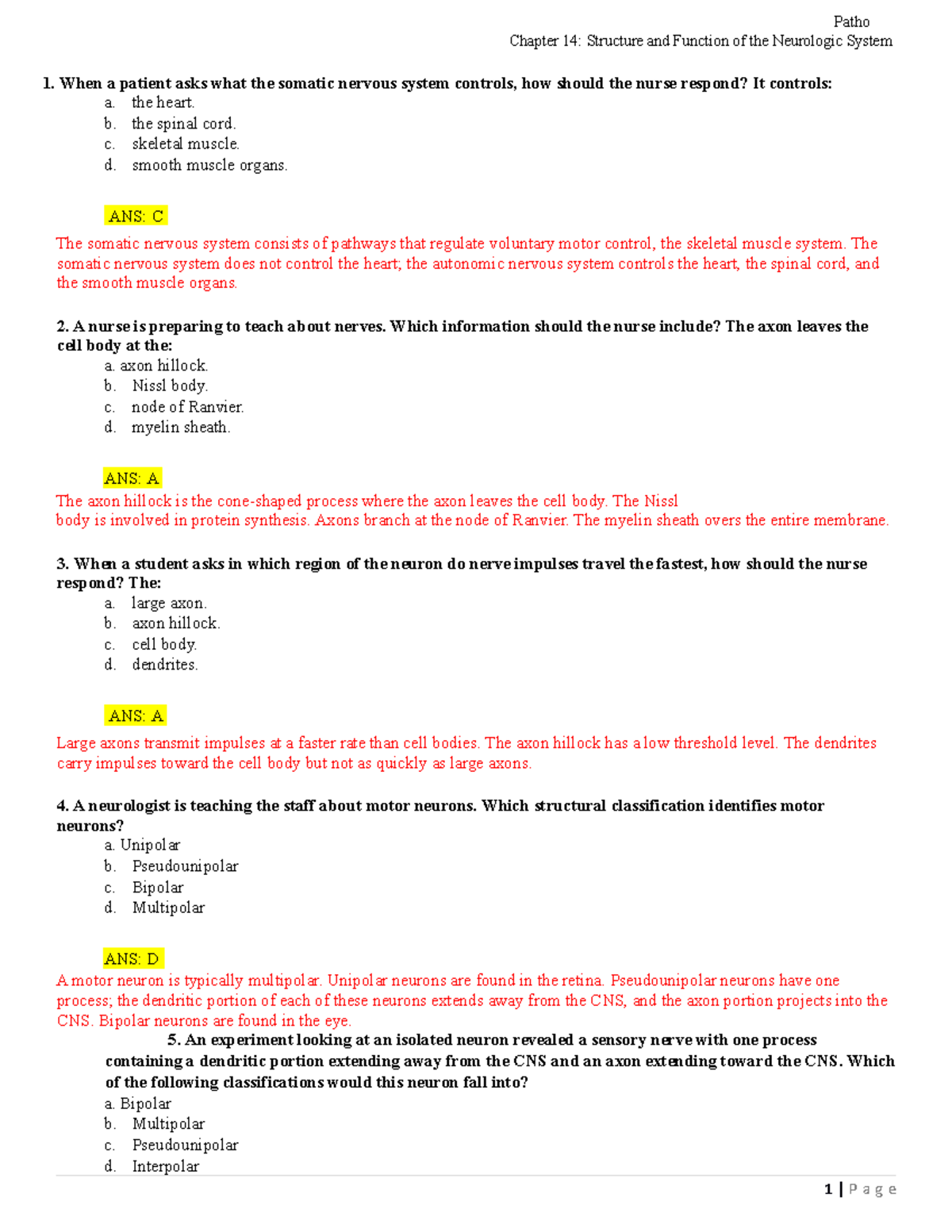Ch 14 edited - Study these for exams - Chapter 14: Structure and Function of the Neurologic ...