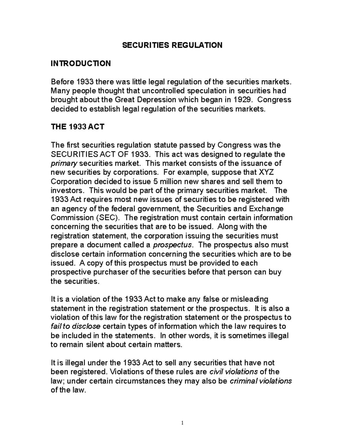 Securities Regulation 10(b)5 and 16(b) - SECURITIES REGULATION ...