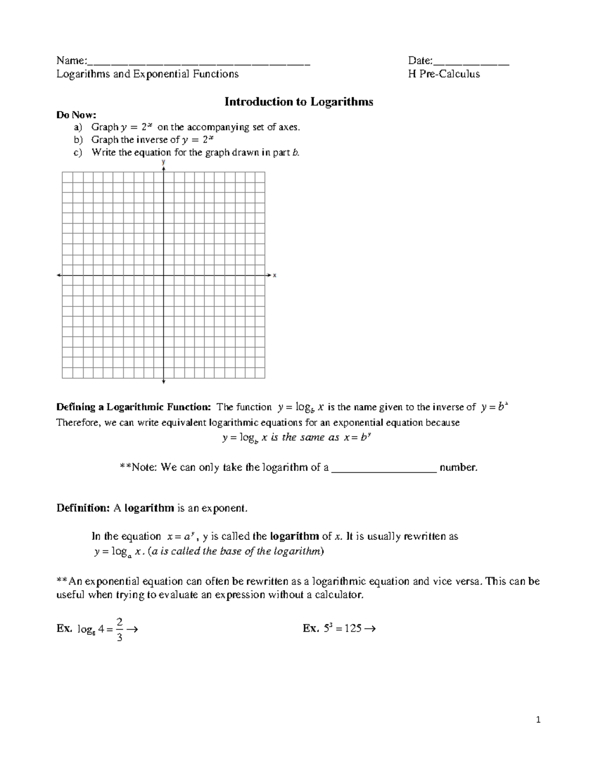 Logs and Exponents Packet - Name ...
