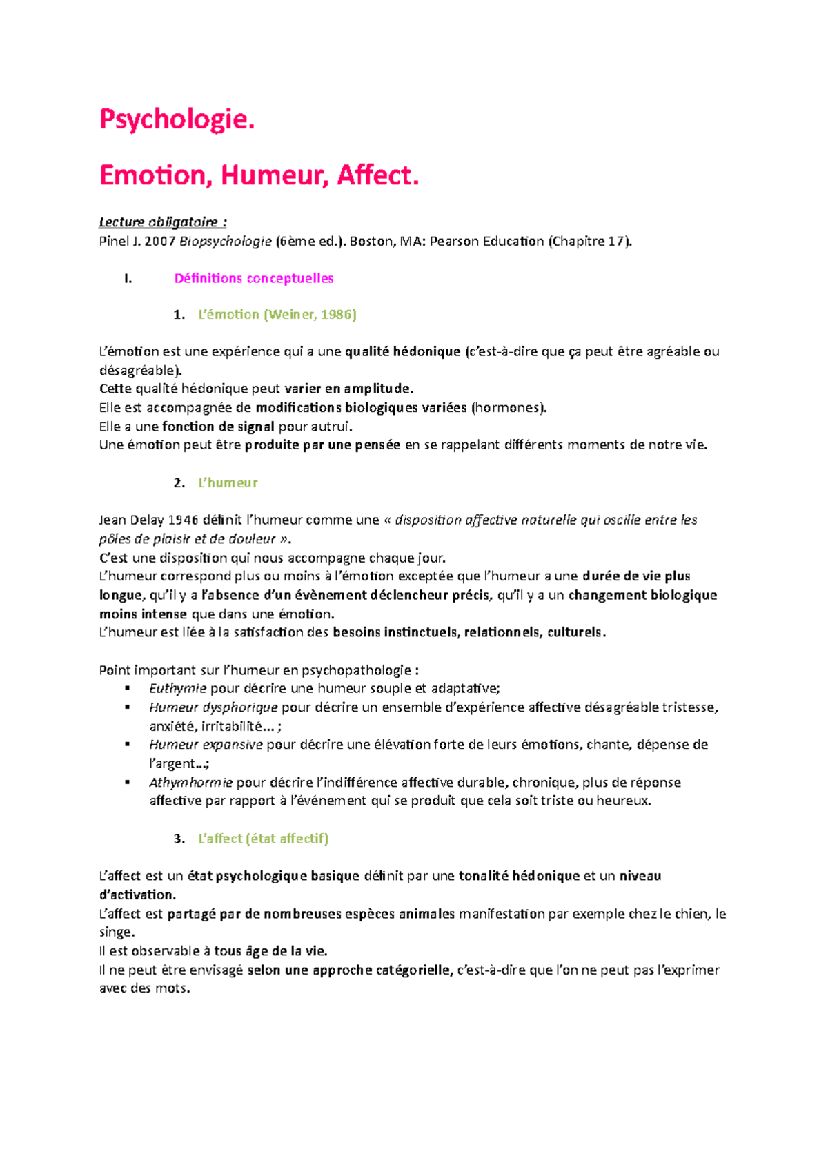 CM principal psychologie Emotion, humeur, affect - Psychologie. Emotion ...