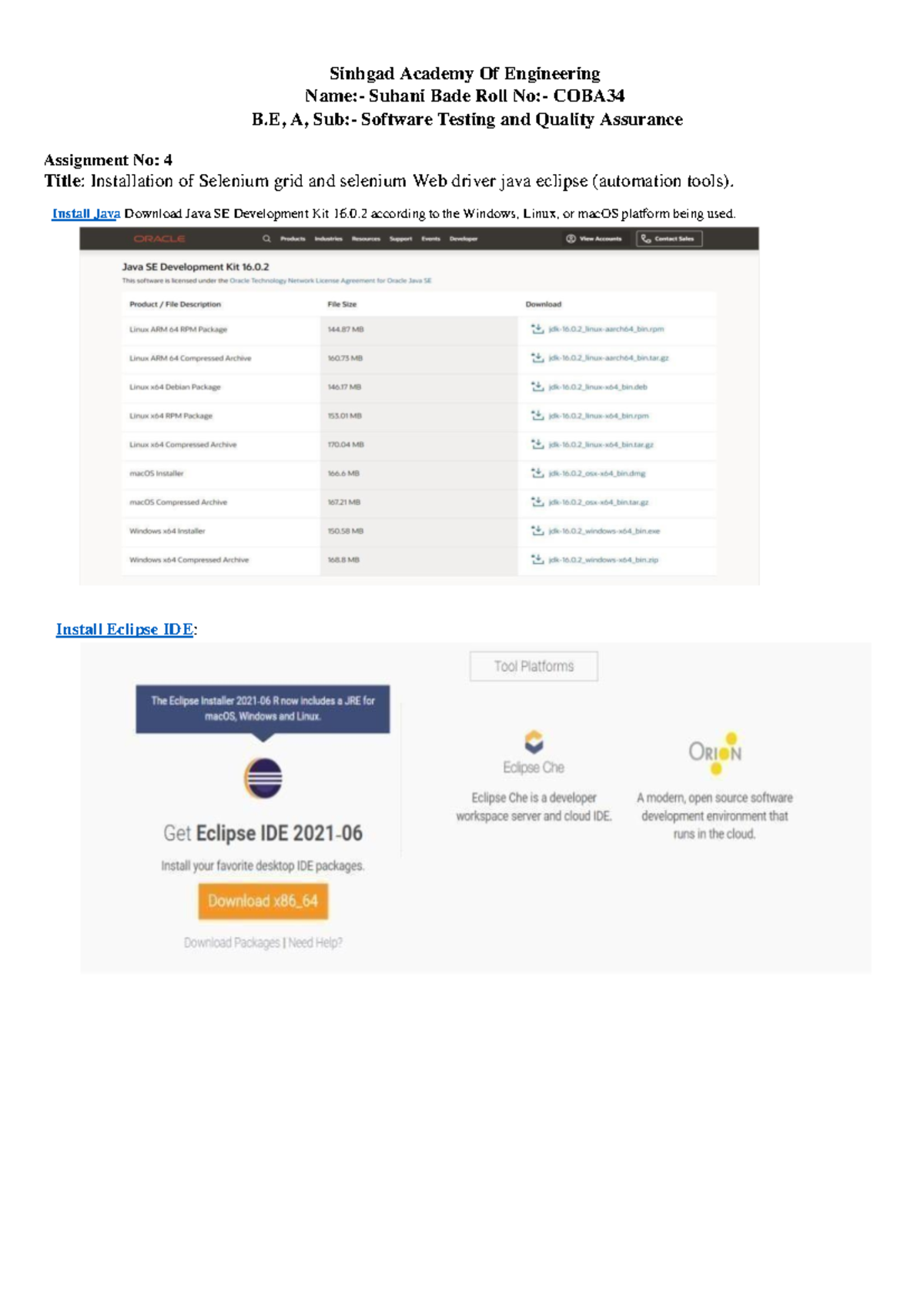 STQA 4 Output-1-1 - output - Computer Engineering - Sinhgad Academy Of Engineering Name:- Suhani ...