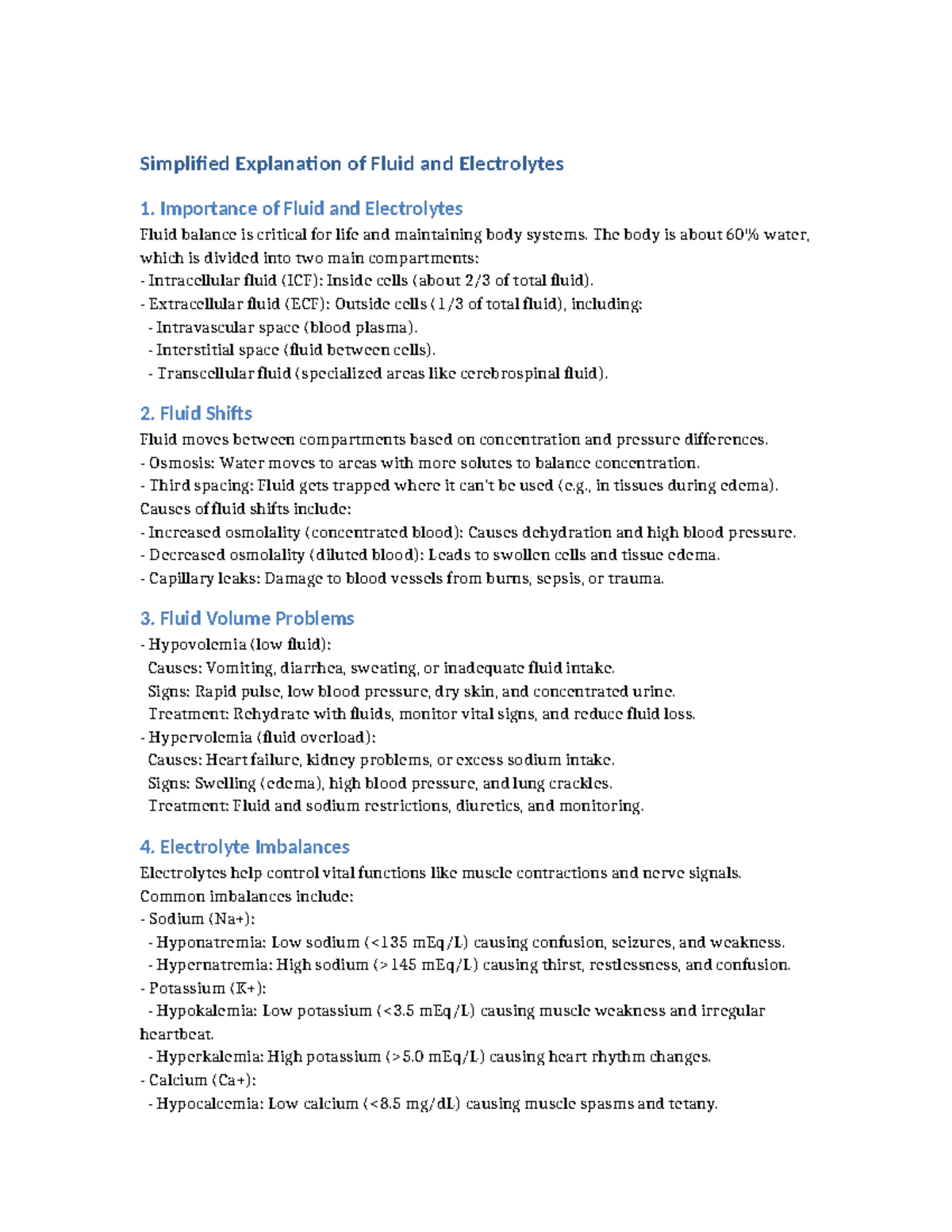 Fluid electrolyte simple - Simplified Explanation of Fluid and ... Fluid electrolyte simple - Simplified Explanation of Fluid and ...
