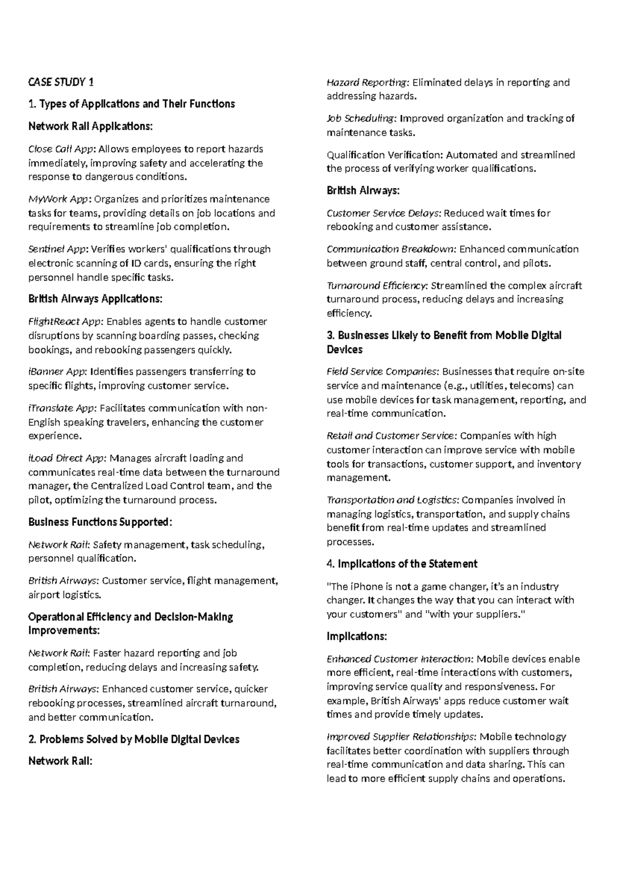 CASE Study - CASE STUDY 1 Types of Applications and Their Functions ...