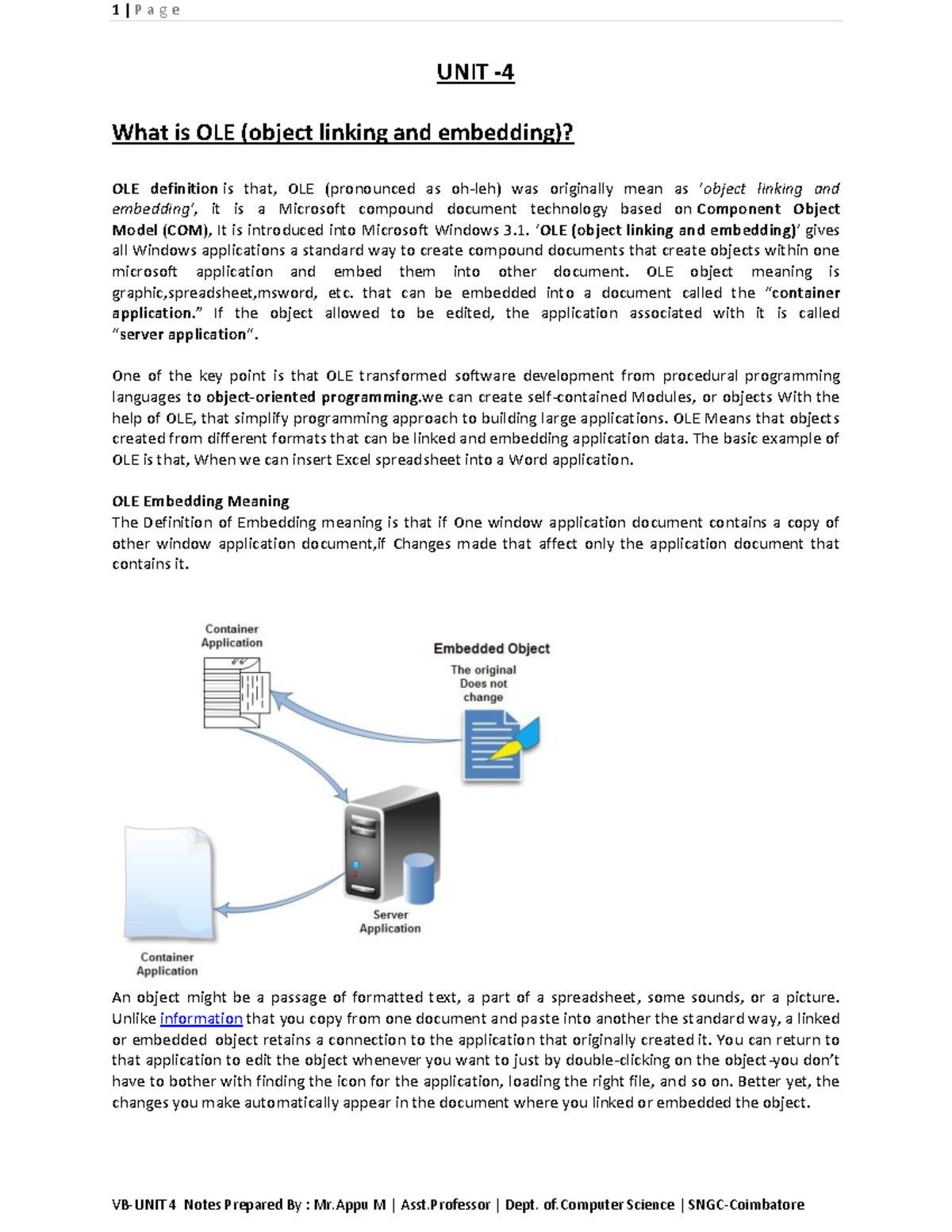 UNIT 4 FULL Notes - UNIT - What is OLE (object linking and embedding ...