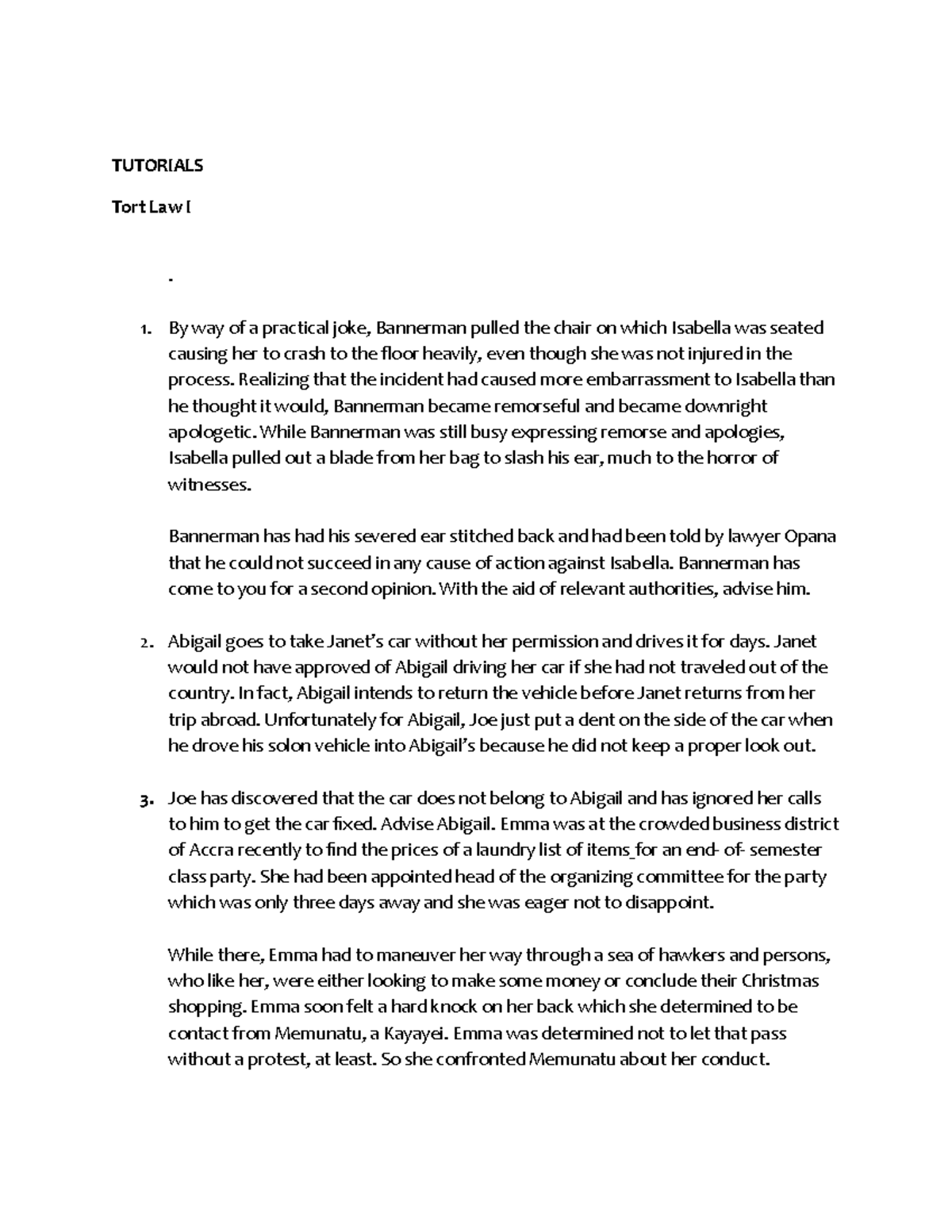 Tort Law I Tutorials - tutorial questions on trespass - TUTORIALS Tort ...