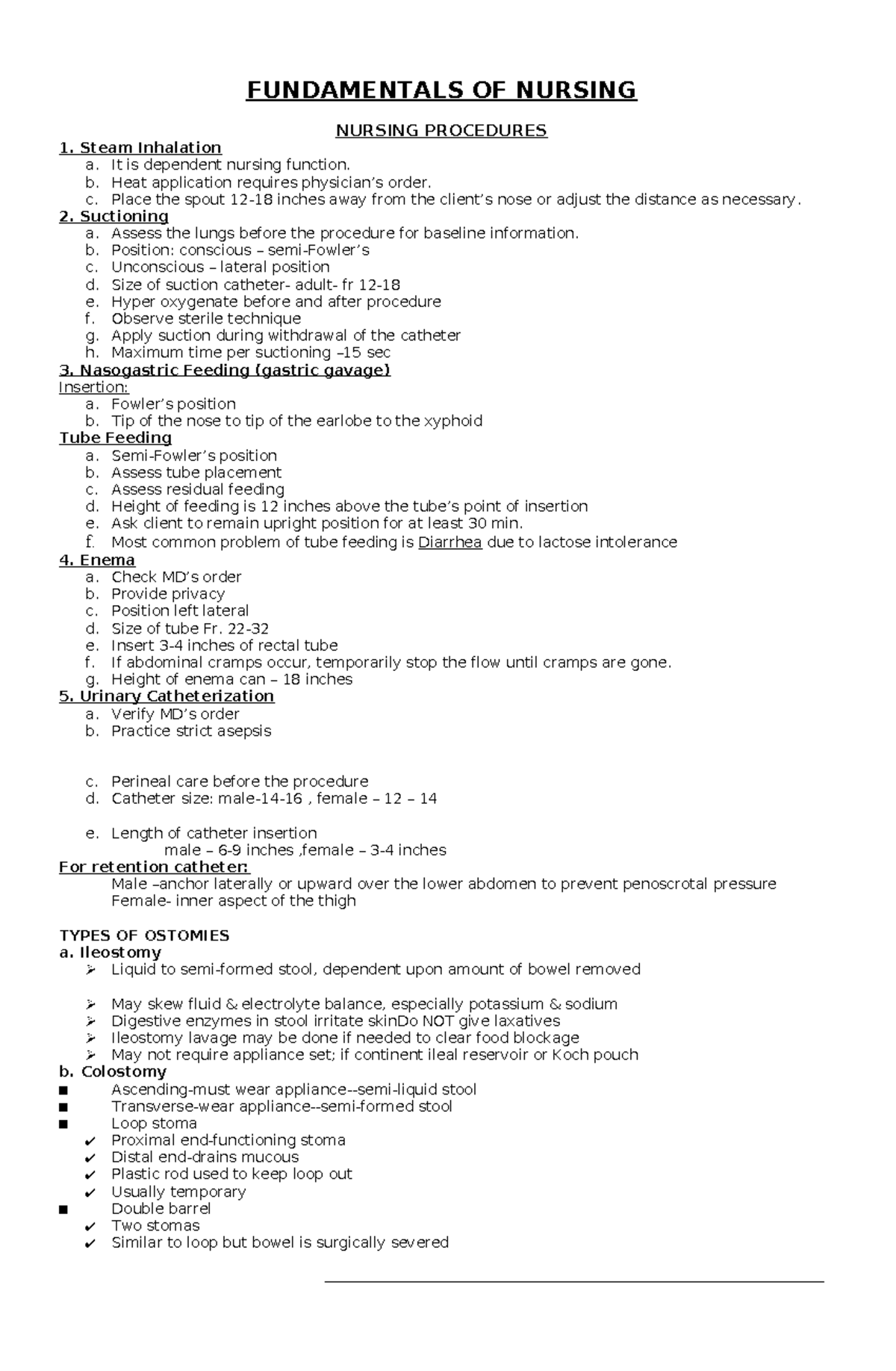 Nursing Procedures Lecture Notes - Fundamentals of Nursing - Bachelor ...