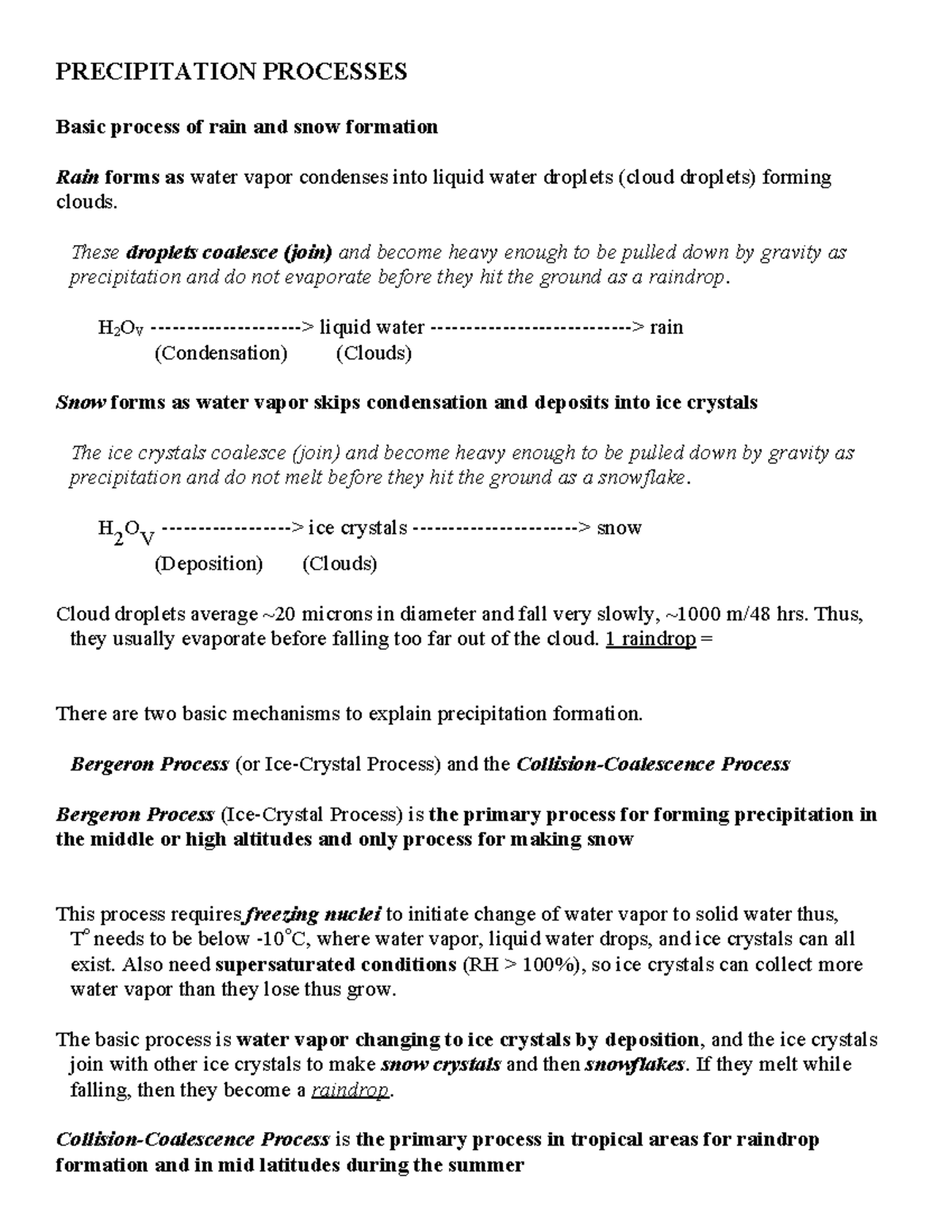 LECT11Precip-e LC - PRECIPITATION PROCESSES Basic process of rain and ...