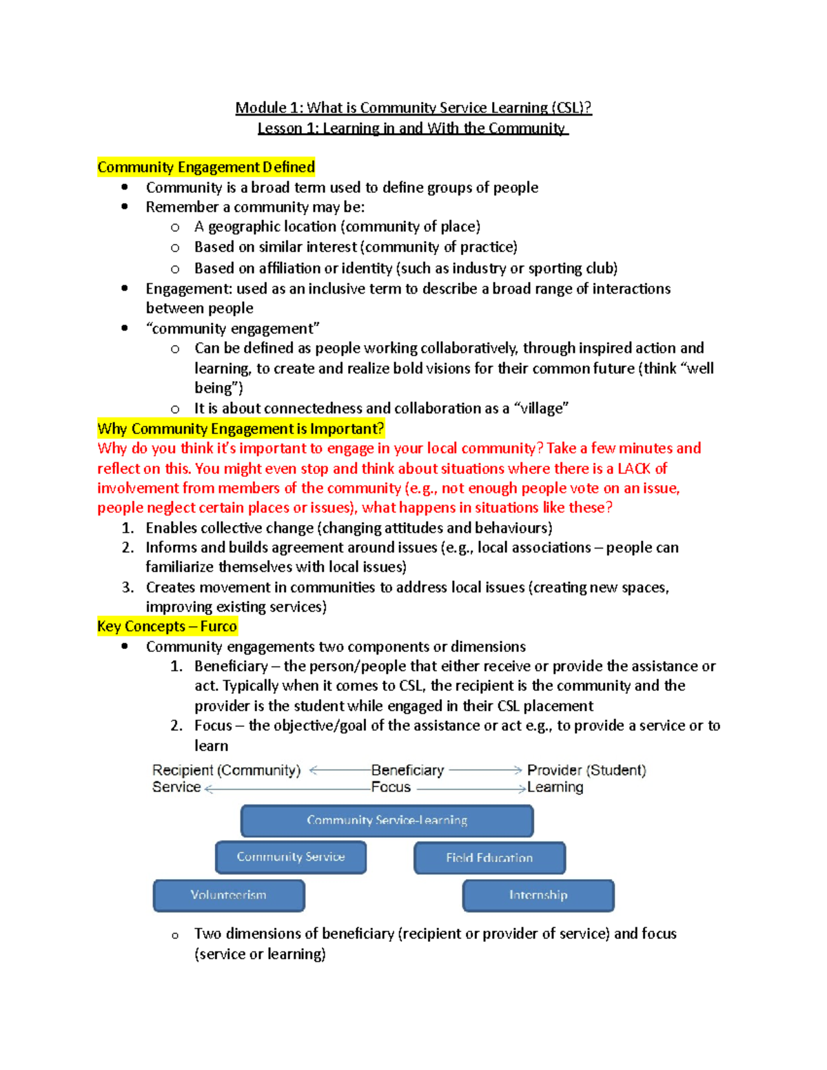 Lesson 1 - Module 1: What is Community Service Learning (CSL)? Lesson 1 ...
