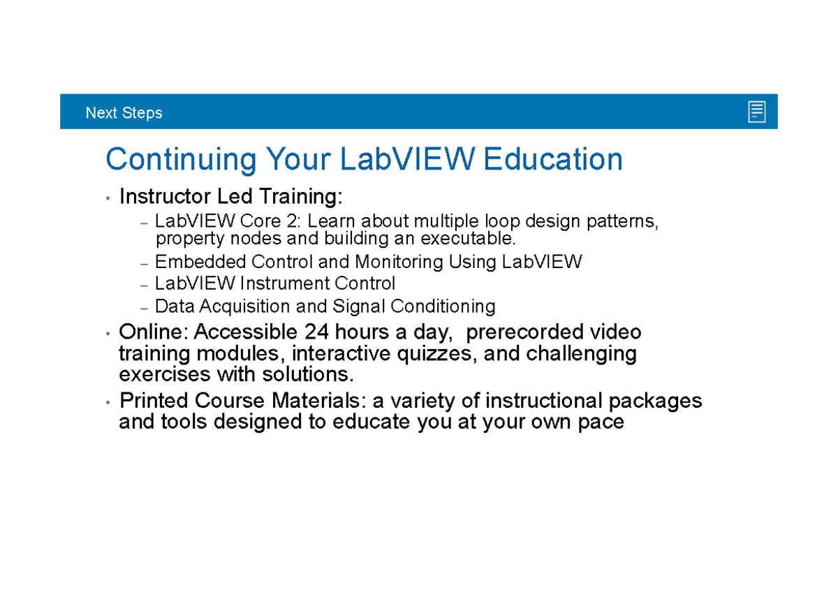 Lesson 11 - Next Steps - course labview - Continuing Your LabVIEW ...