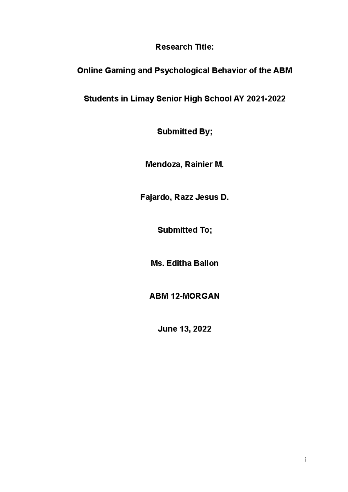 Chapter-1 research - Research Title: Online Gaming and Psychological ...