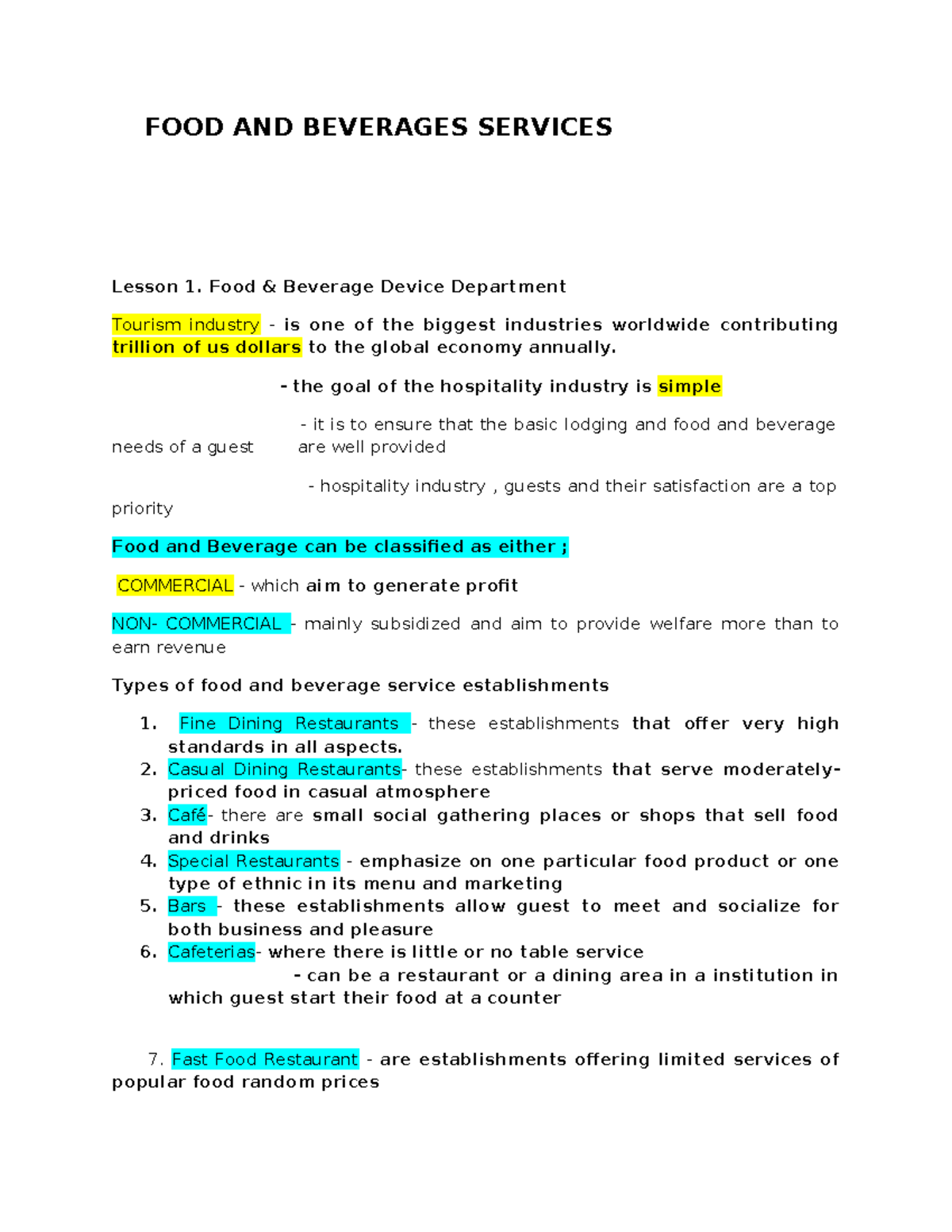 FOOD AND Bevera-WPS Office - FOOD AND BEVERAGES SERVICES Lesson 1. Food ...