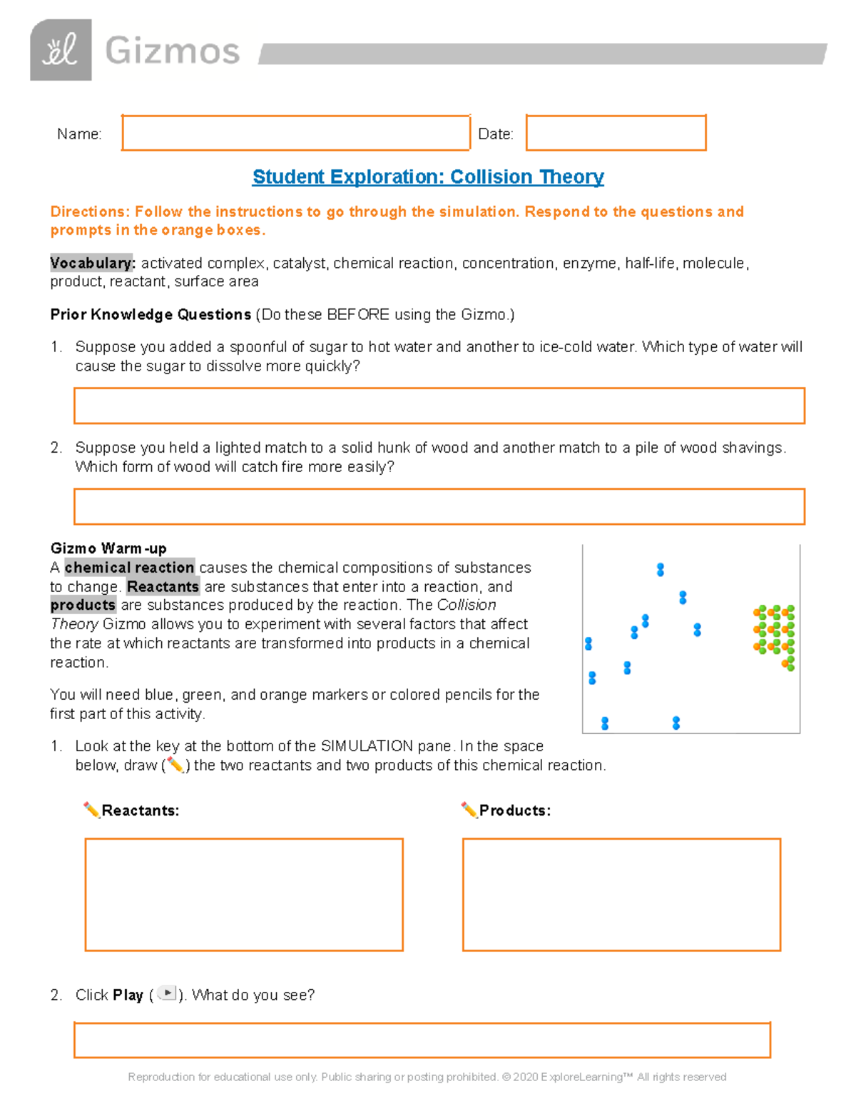 Collision Theory - Name: Date: Student Exploration: Collision Theory ...