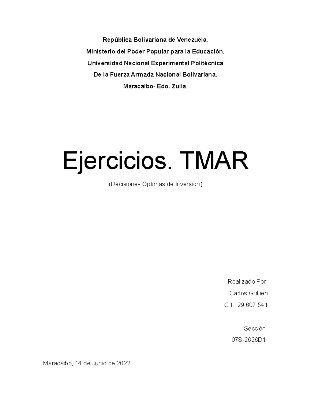 TMAR Ejercicios - Carlos uillen - República Bolivariana de Venezuela ...