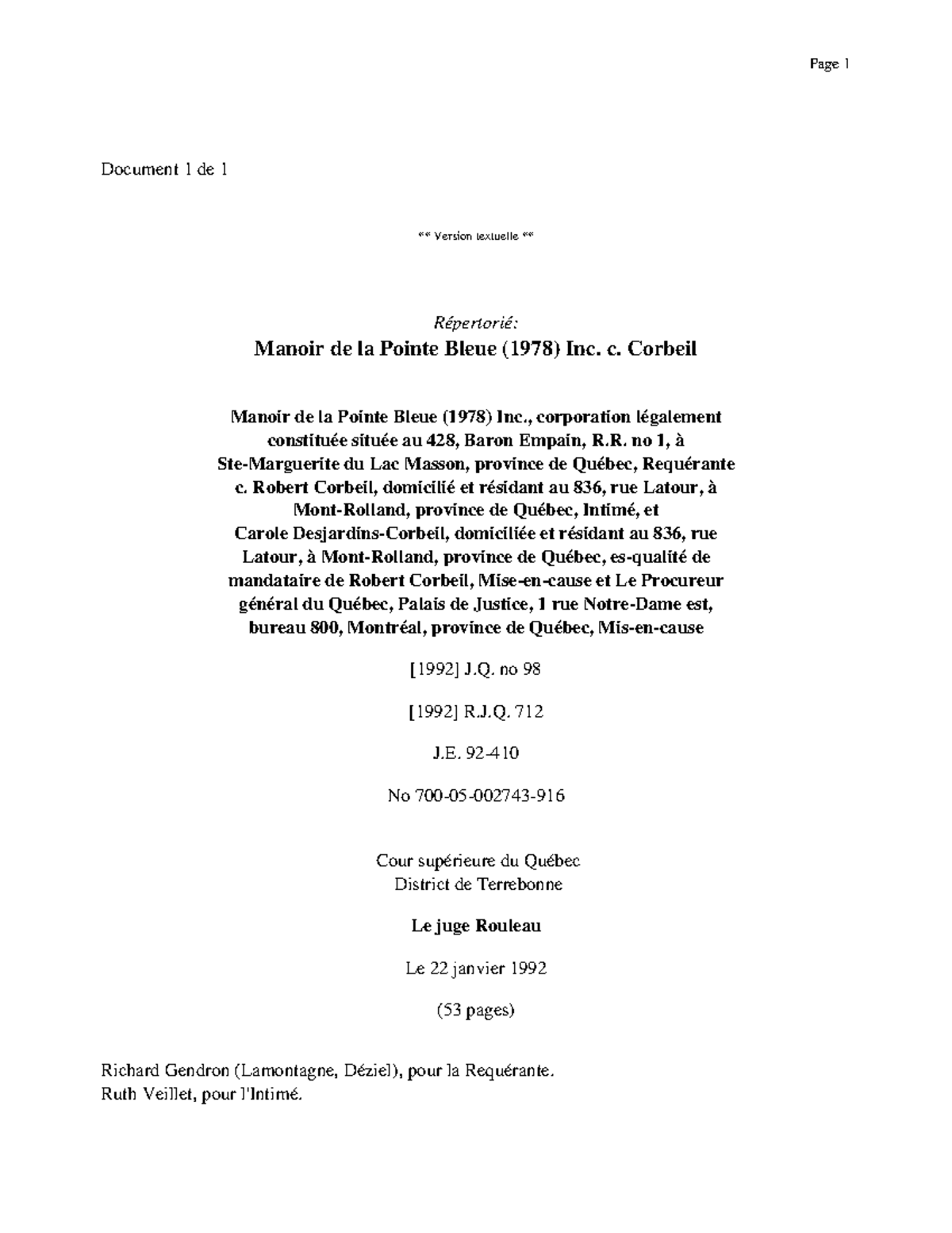 Manoir de la pointe bleue DRT 1001 aslkjdbnisajdnkasndkjsa - Document 1 ...