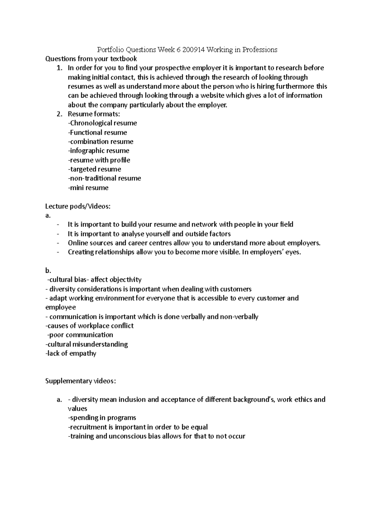 Portfolio Questions Week 6 2009 14 Working in Professions - Portfolio ...